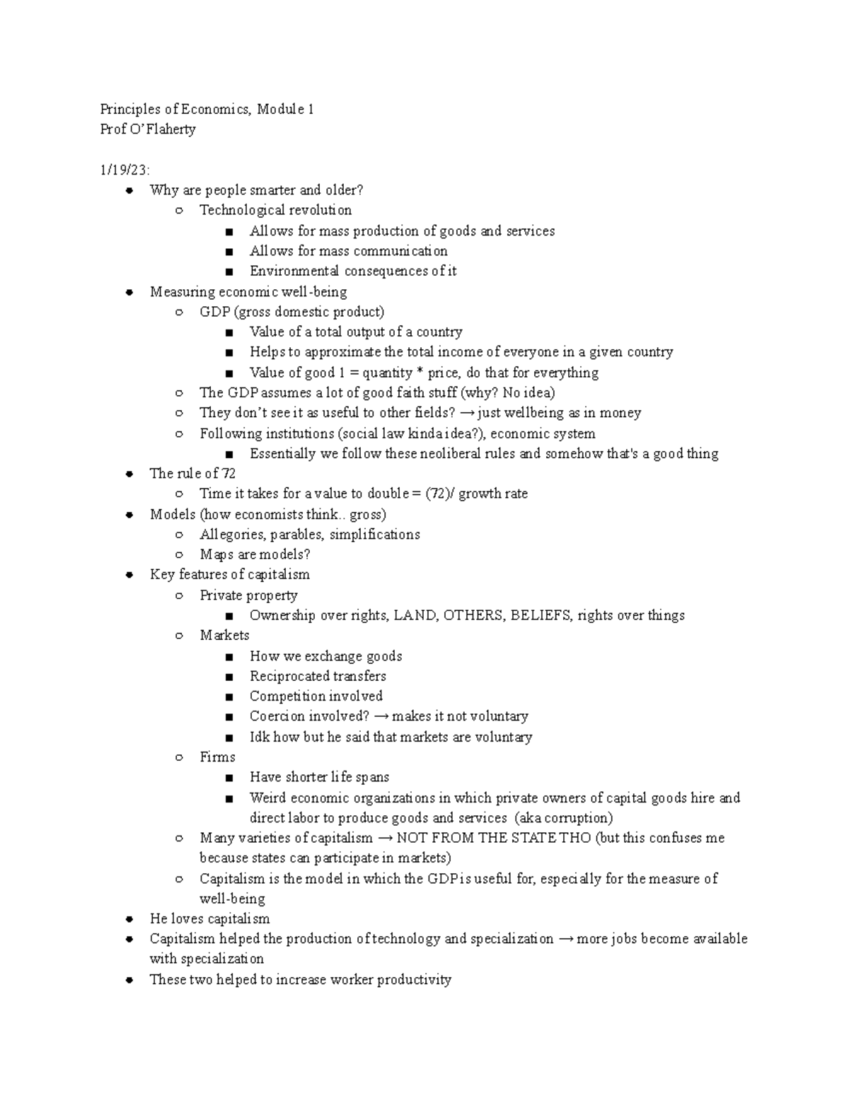 Modules 1 and 2 - Principles of Economics, Module 1 Prof O’Flaherty 1 ...