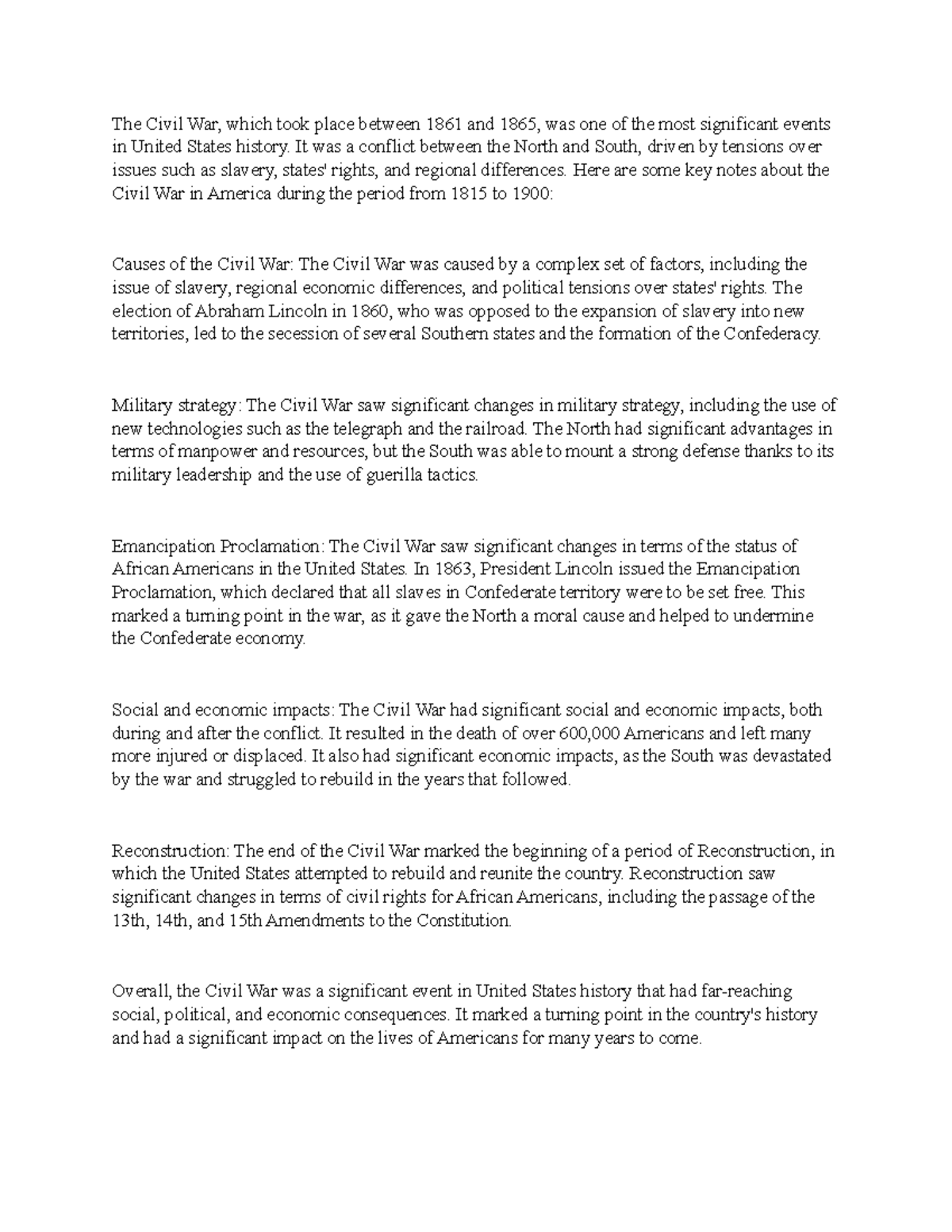 H7 - Notes about The Civil War in America United States History from ...