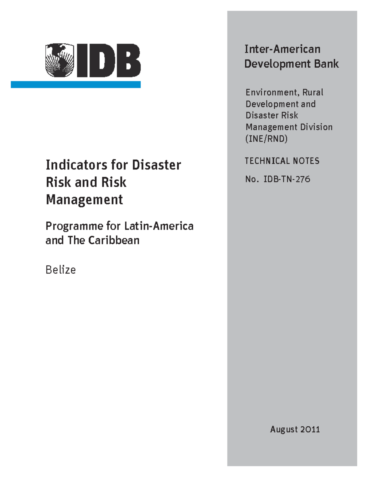 Belize - Jajsvshhajana - Indicators for Disaster Risk and Risk ...