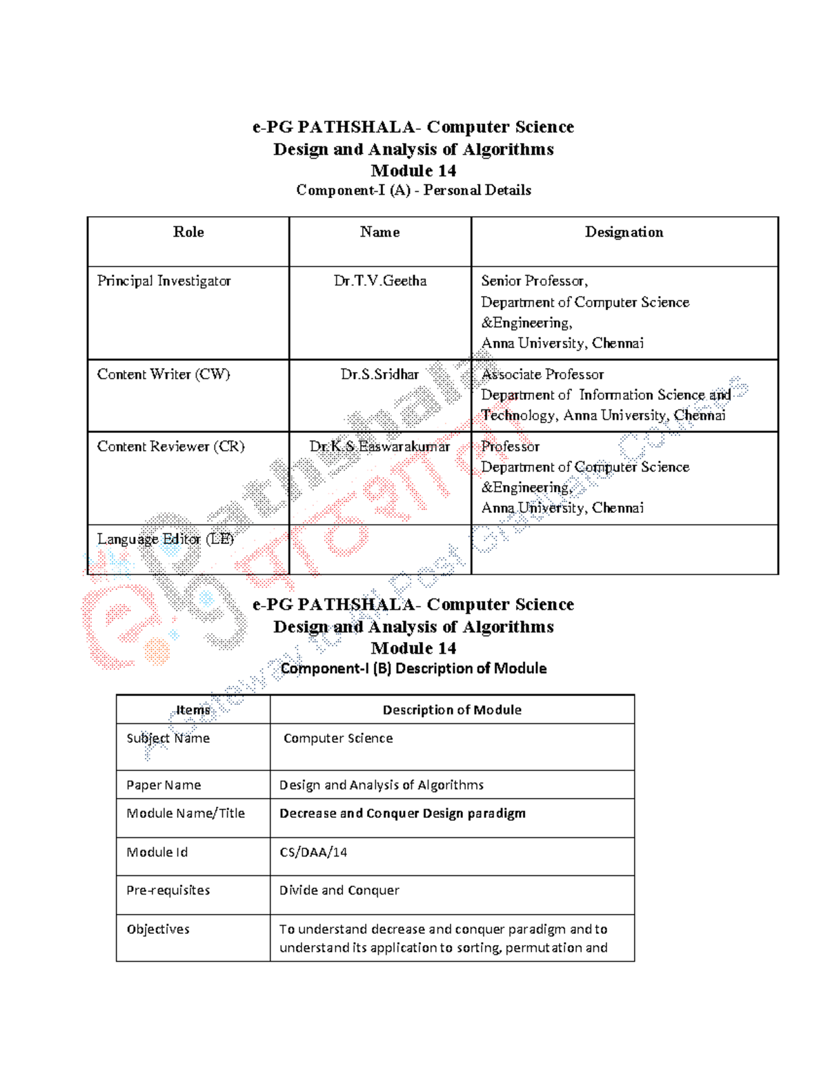 Decrease and Conquer Design paradigm - e-PG PATHSHALA- Computer Science Design and Analysis of ...