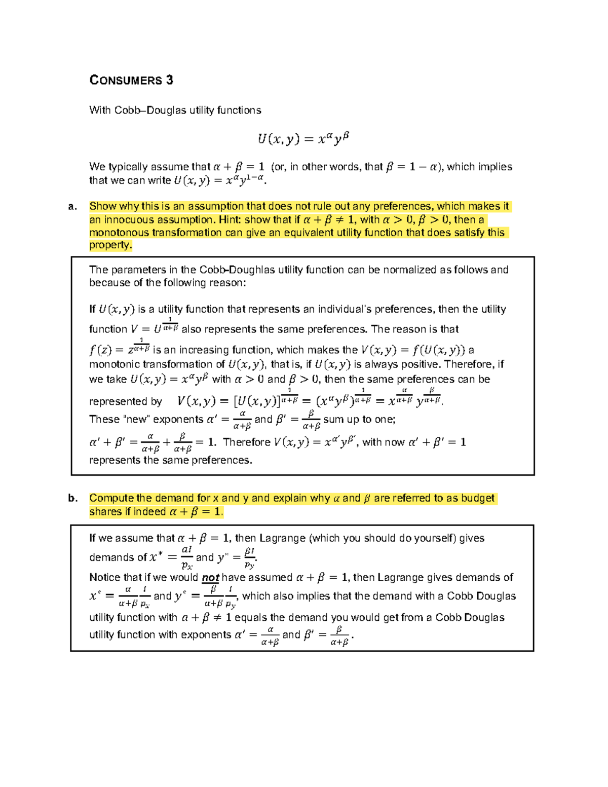 Consumers 3 with answers - C ONSUMERS 3 With Cobb–Douglas utility ...