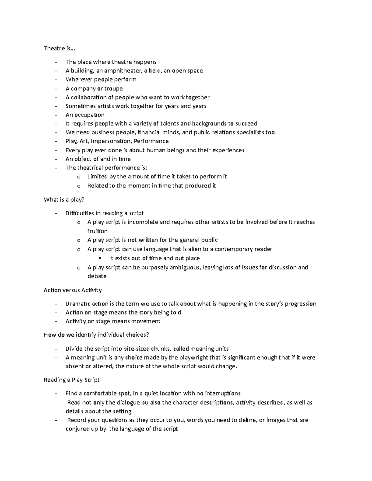 Theatre 100 Notes - Theatre is... The place where theatre happens A ...