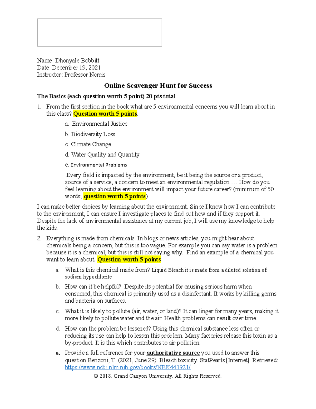 BIO 220 RS Online Scavenger Hunt For Success Resource - Name: Dhonyale ...