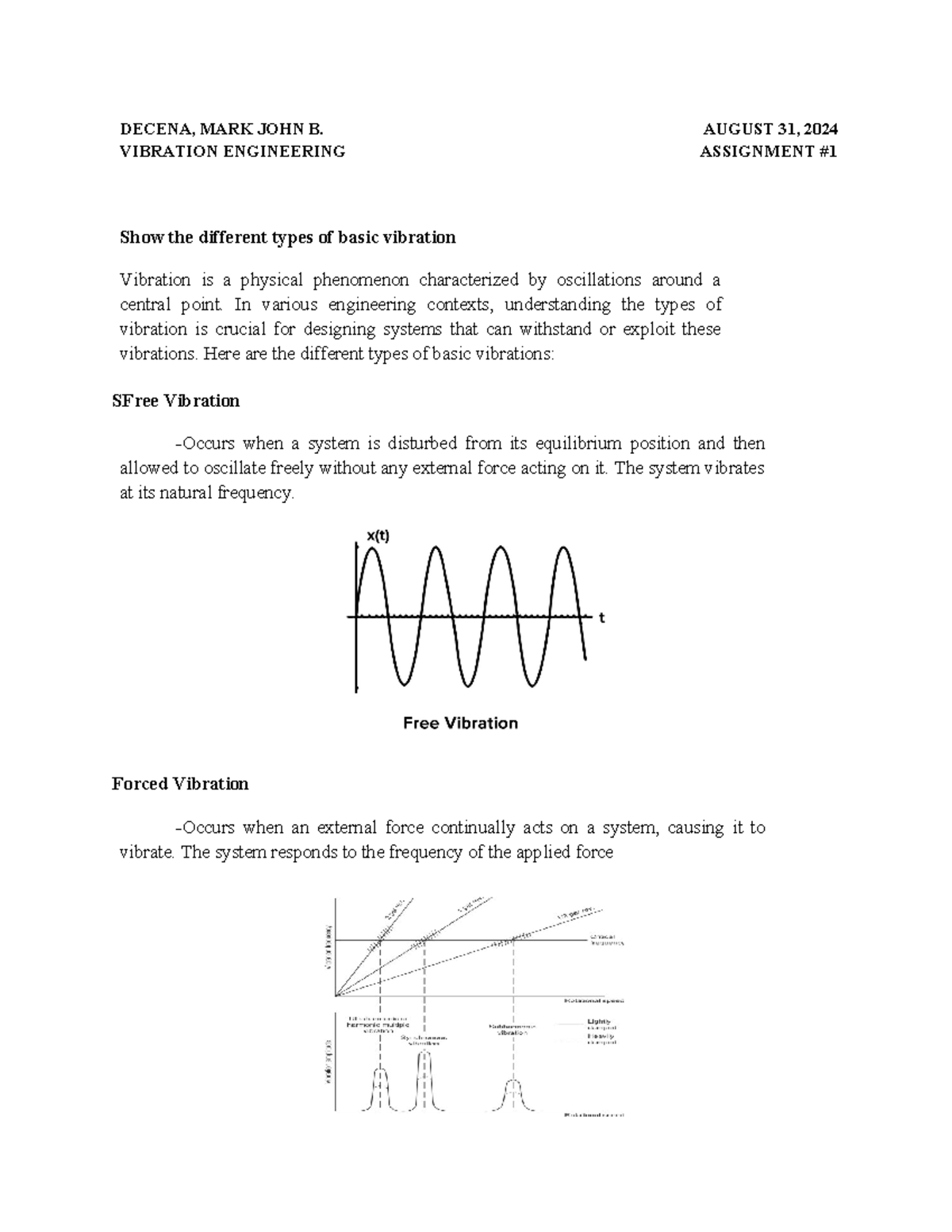 Decena Vibration Ass1 - DECENA, MARK JOHN B. AUGUST 31, 2024 VIBRATION ENGINEERING ASSIGNMENT ...