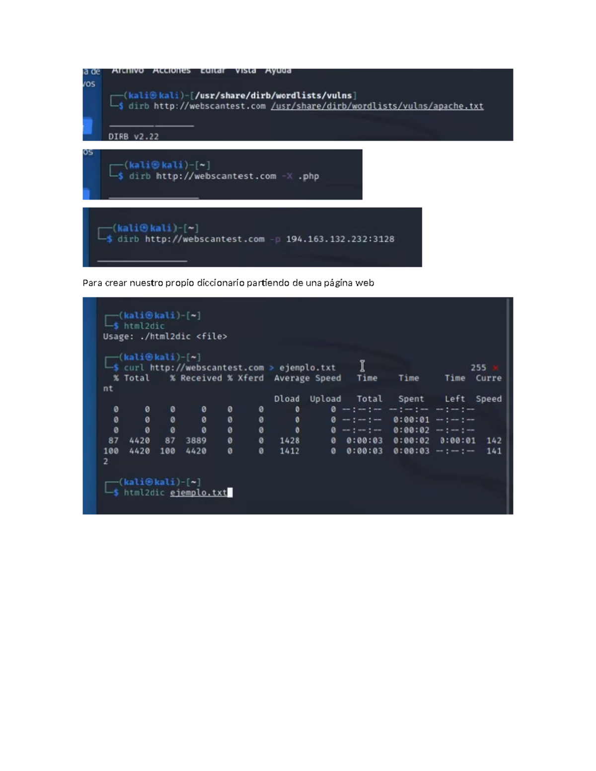 Comandos Kali Dirb + nmap - Informática - Para crear nuestro propio ...