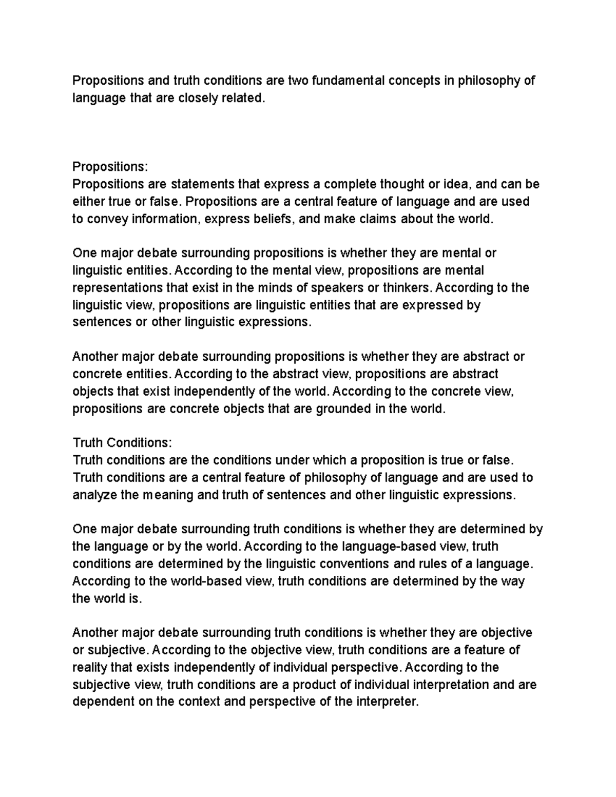 The Nature of Propositions and Truth Conditions - Propositions and ...