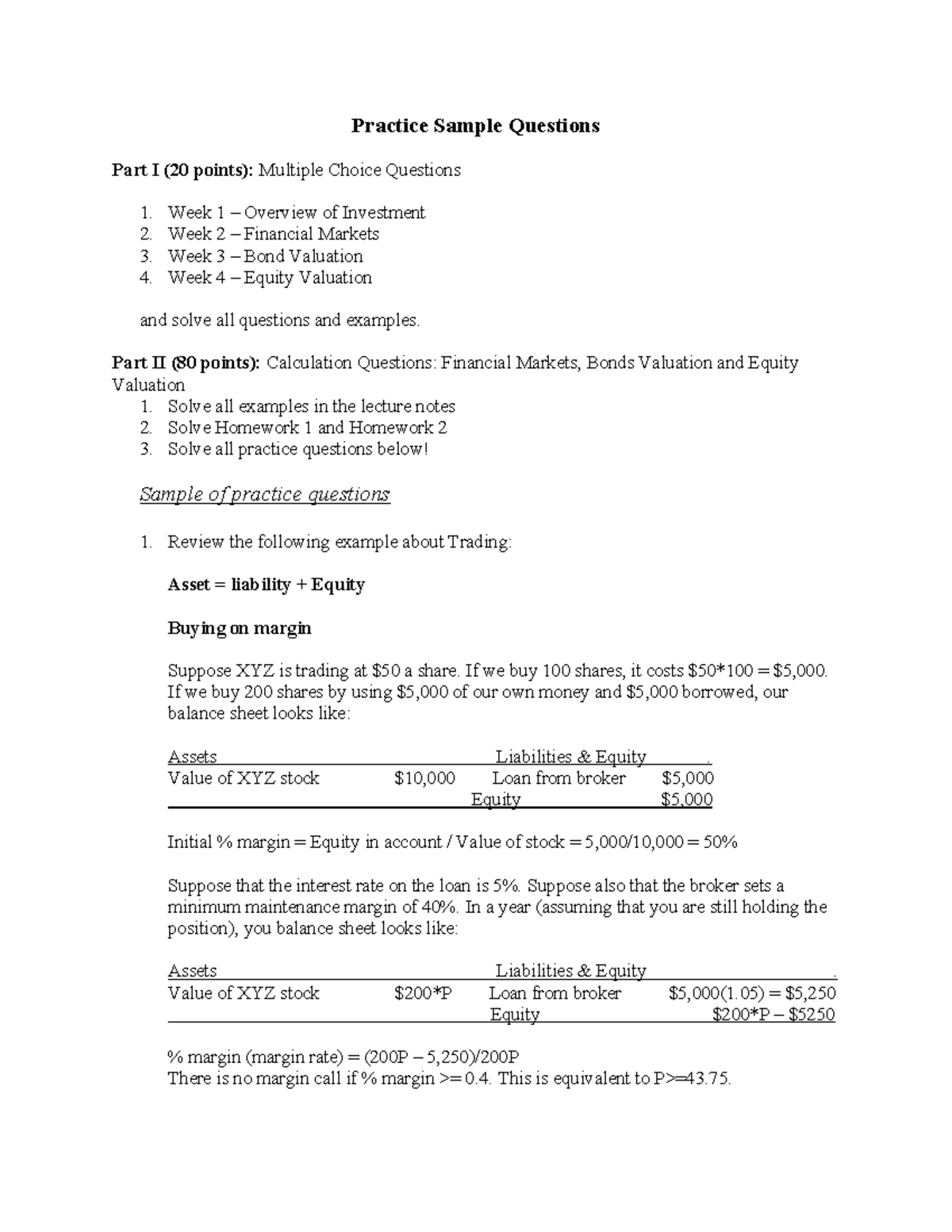 Midterm I - Practice Sample Questions - Practice Sample Questions Part ...