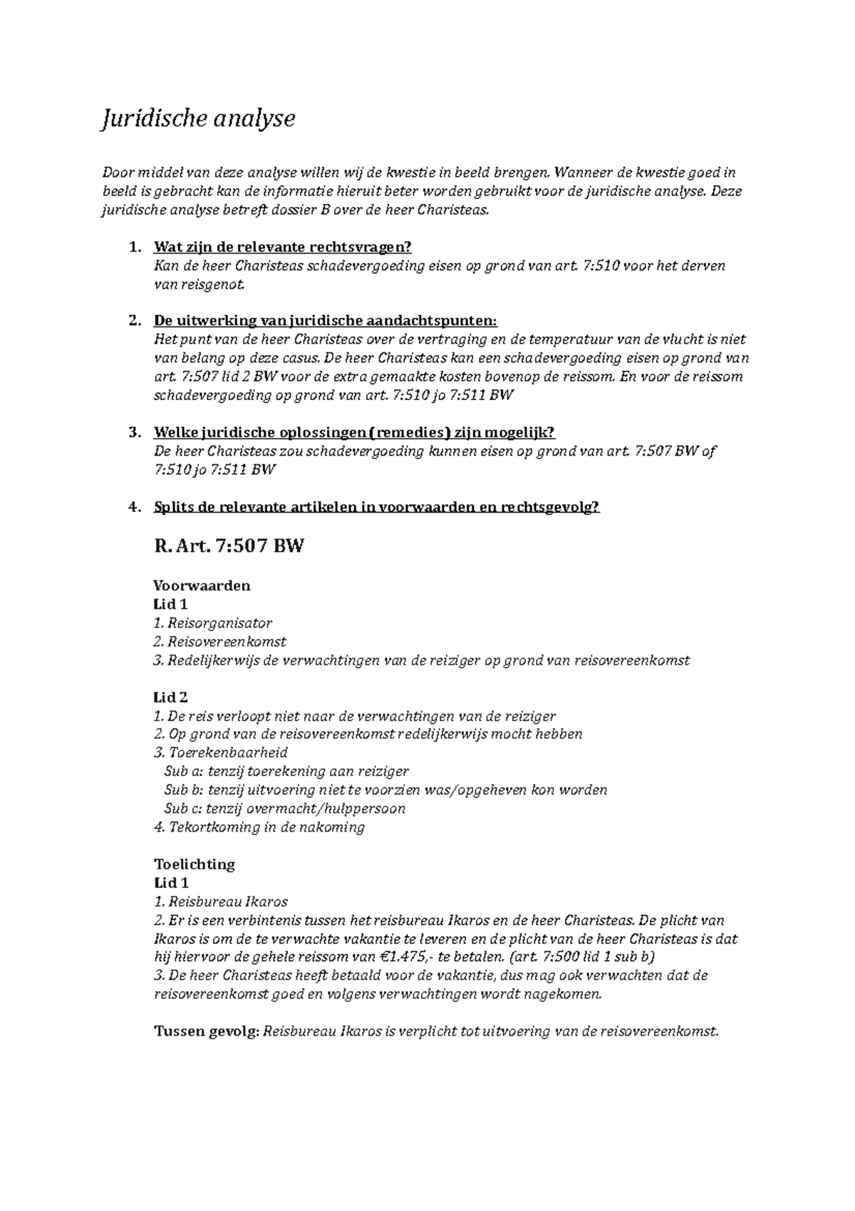 Verplichte opgaven - herziene juridische analyse - Juridische analyse ...