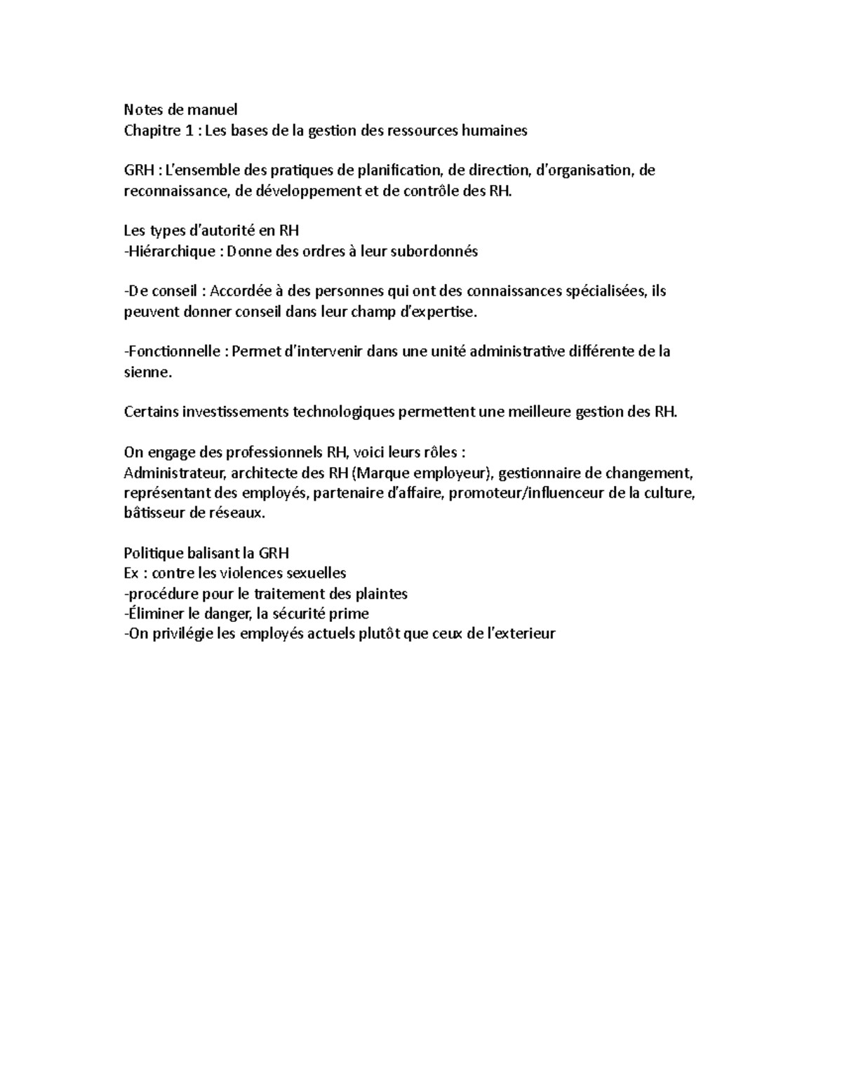 Notes de manuel chapitre 1 - Les types d’autorité en RH -Hiérarchique ...