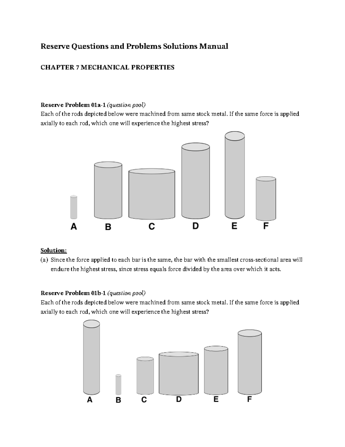 07 - Me201 - Reserve Questions and Problems Solutions Manual CHAPTER 7 MECHANICAL PROPERTIES ...