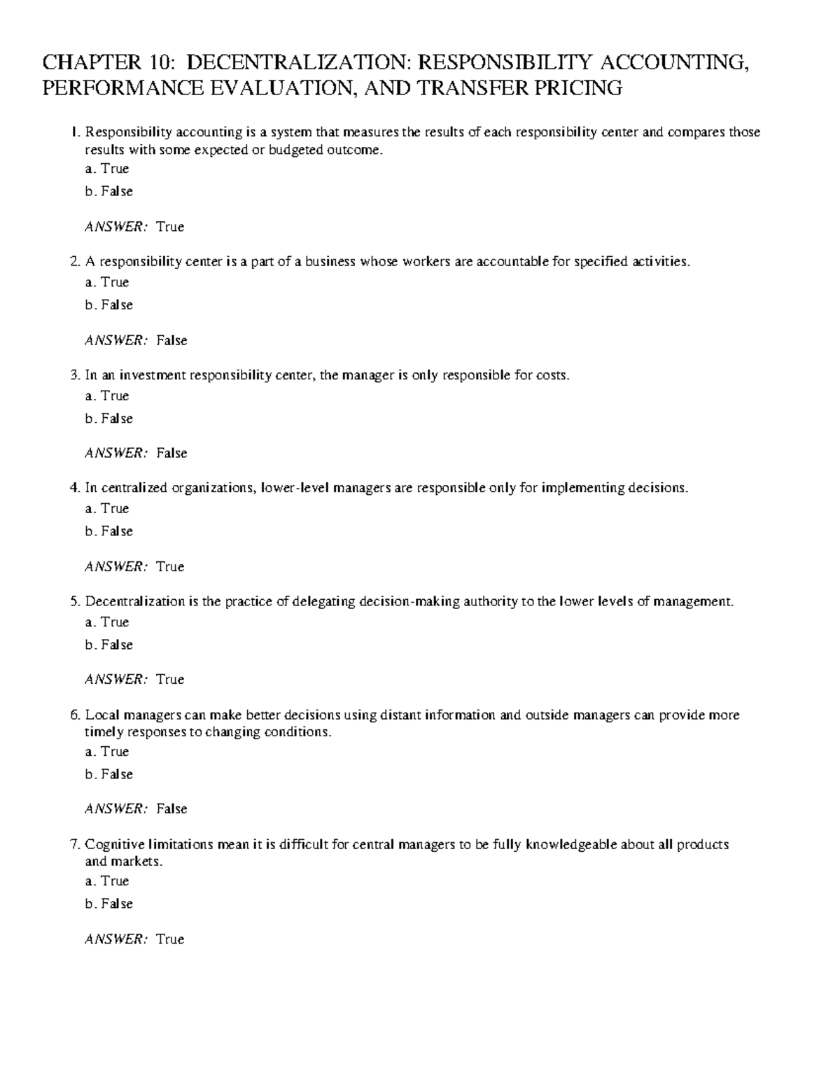 Decentralization - None - CHAPTER 10: DECENTRALIZATION: RESPONSIBILITY ...