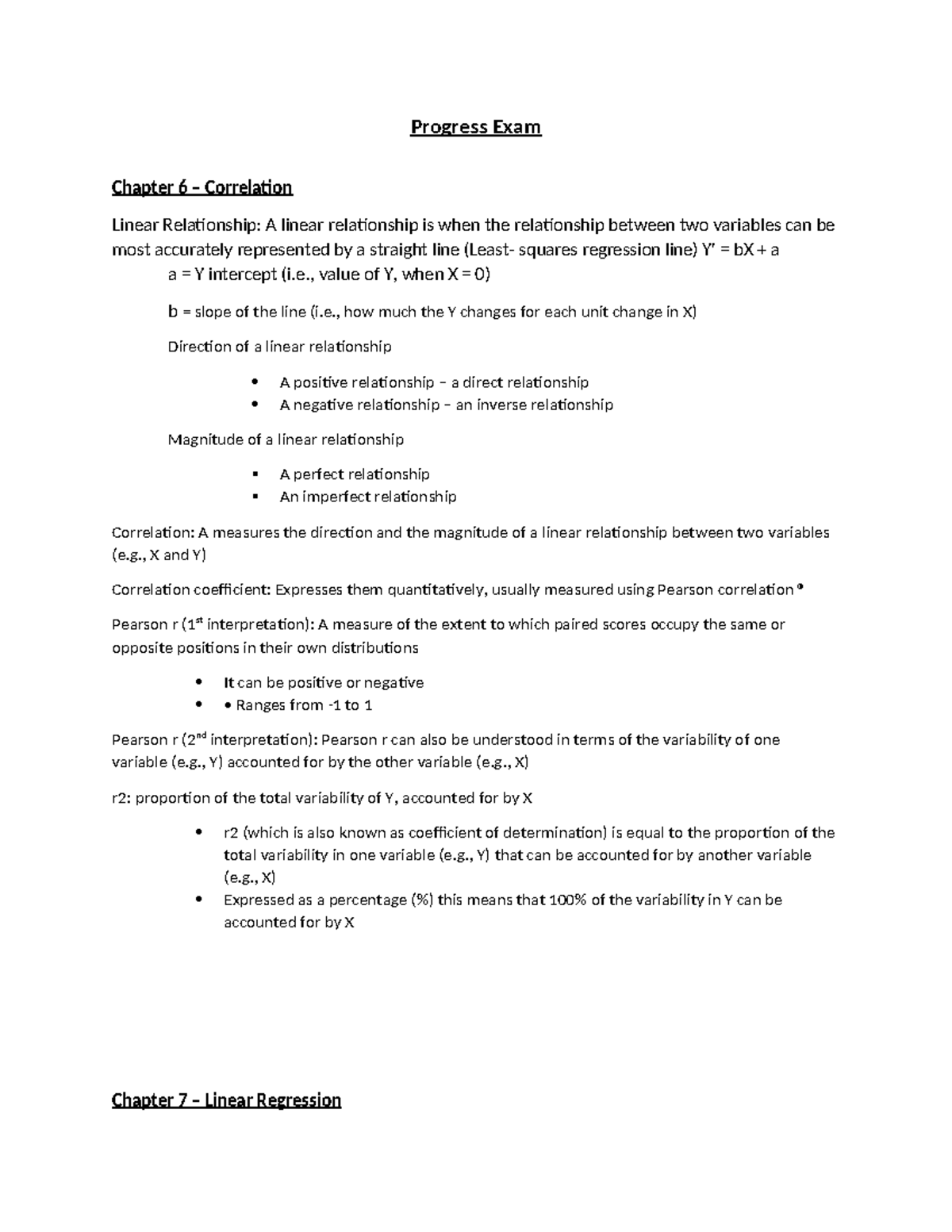 Progress Exam - Progress Exam Chapter 6 – Correlation Linear ...