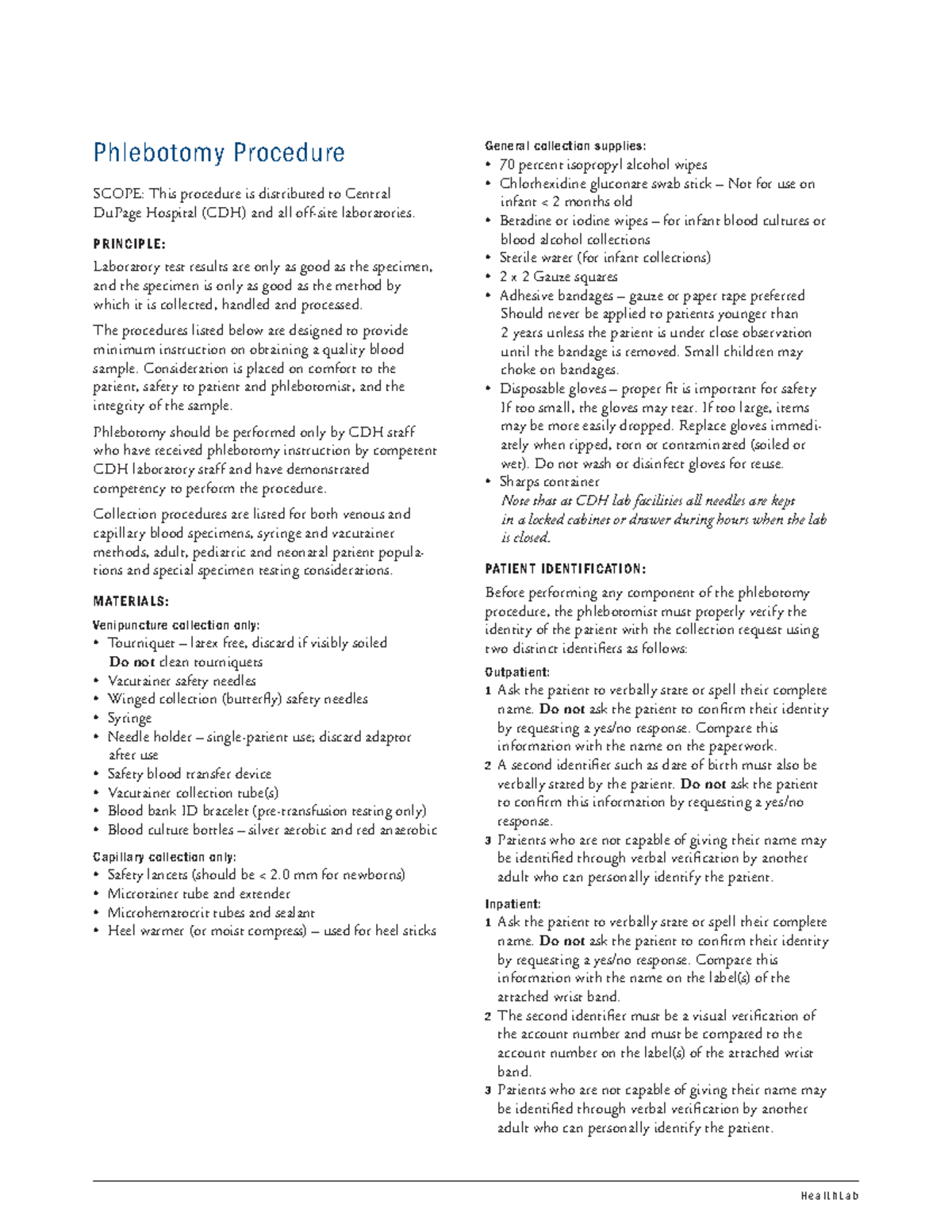 Health Lab Phlebotomy Procedure 12 13 - Phlebotomy Procedure SCOPE ...