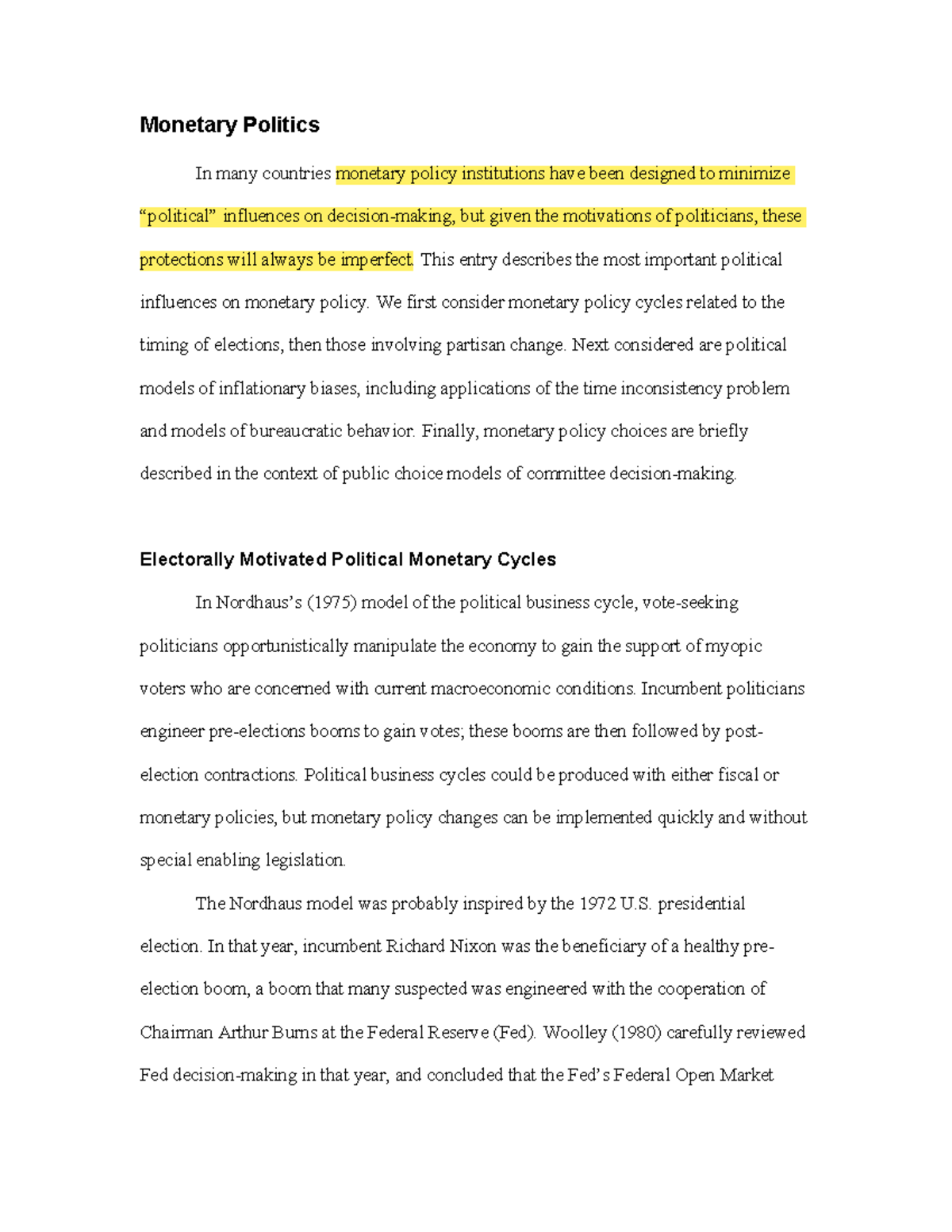 Monetary Politics 033002 Reading Week 2 - Monetary Politics In many ...