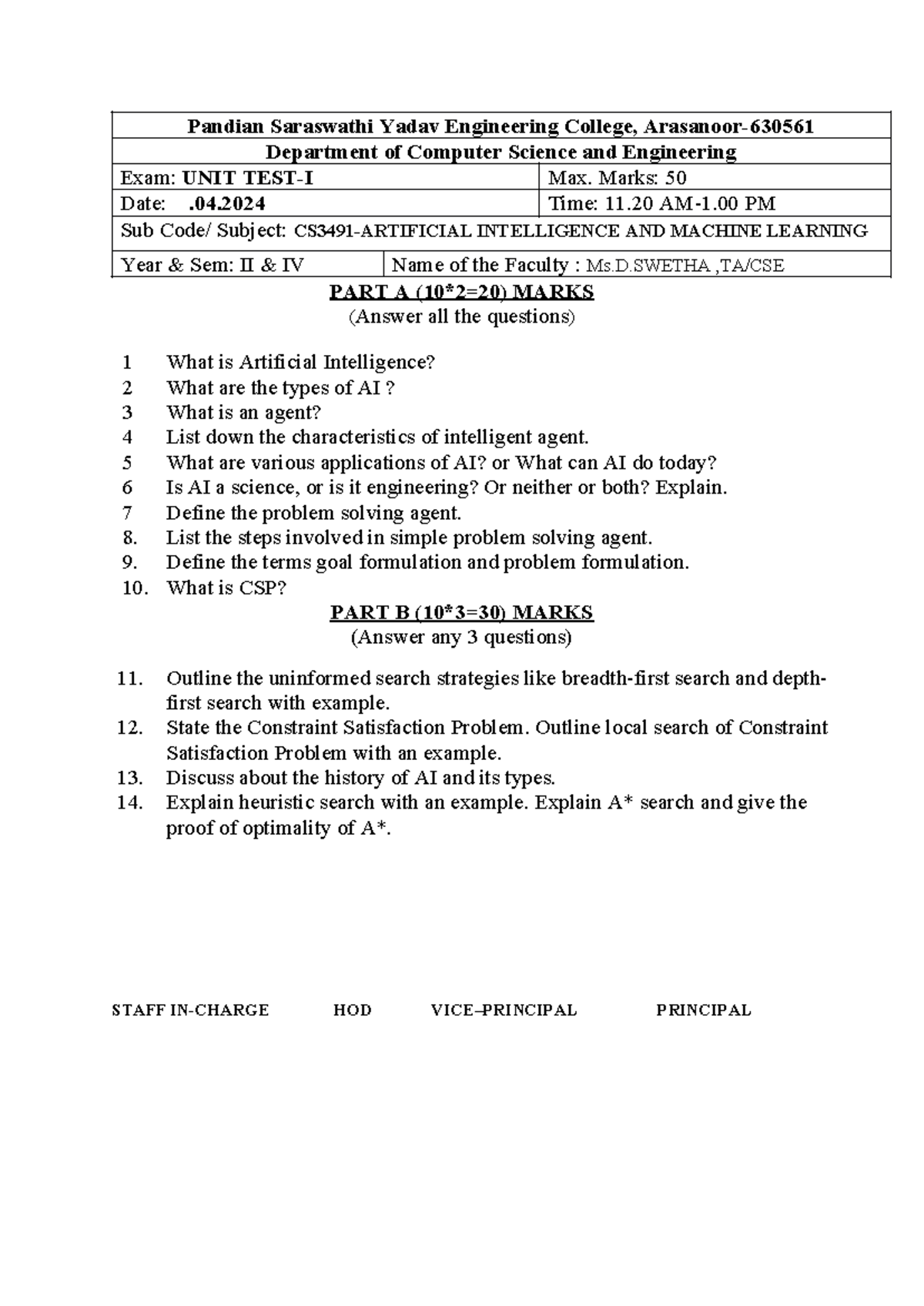 AIML UNIT TEST 1 - study - Pandian Saraswathi Yadav Engineering College ...