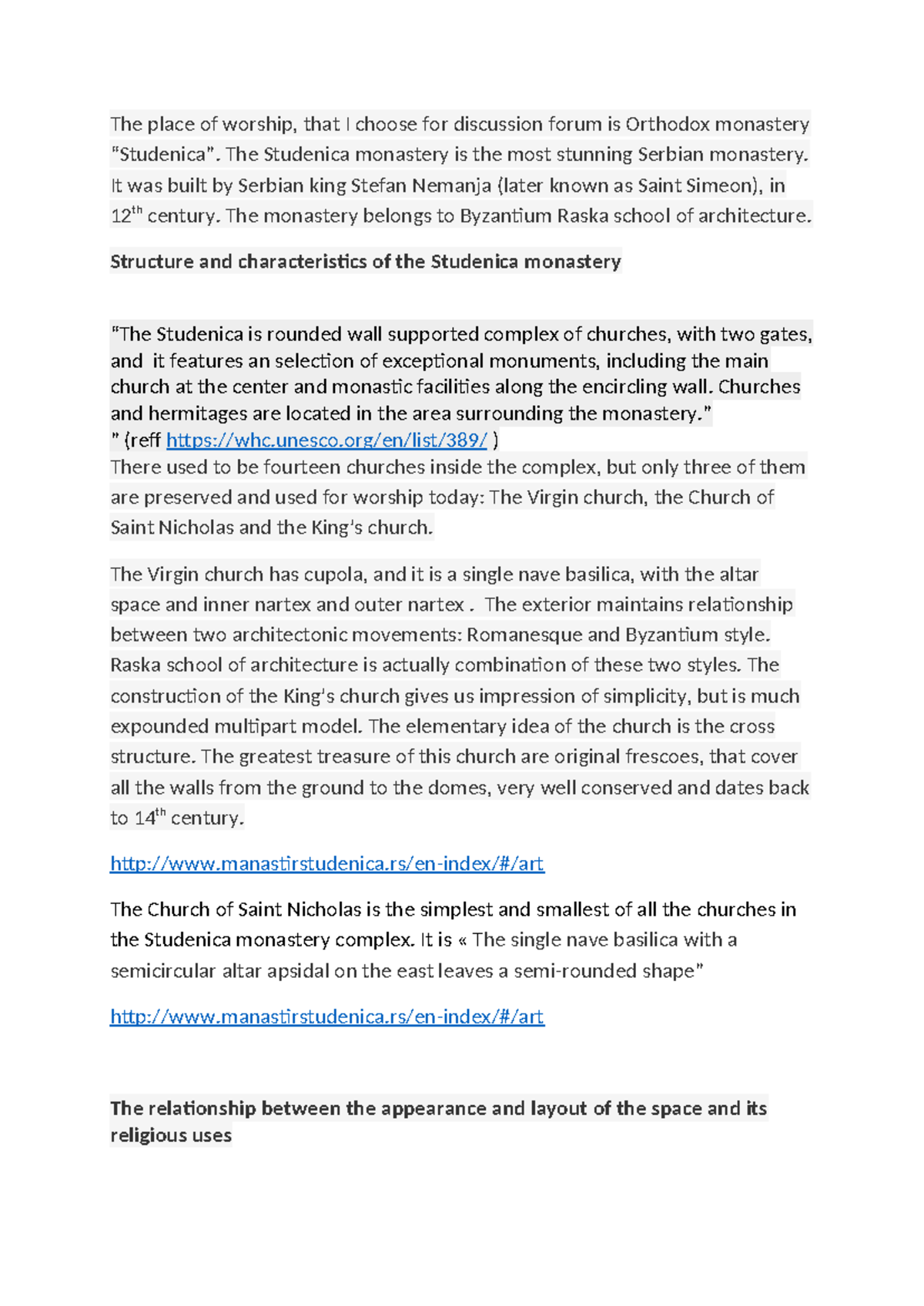 Discussion Forum Unit 3 - The place of worship, that I choose for ...