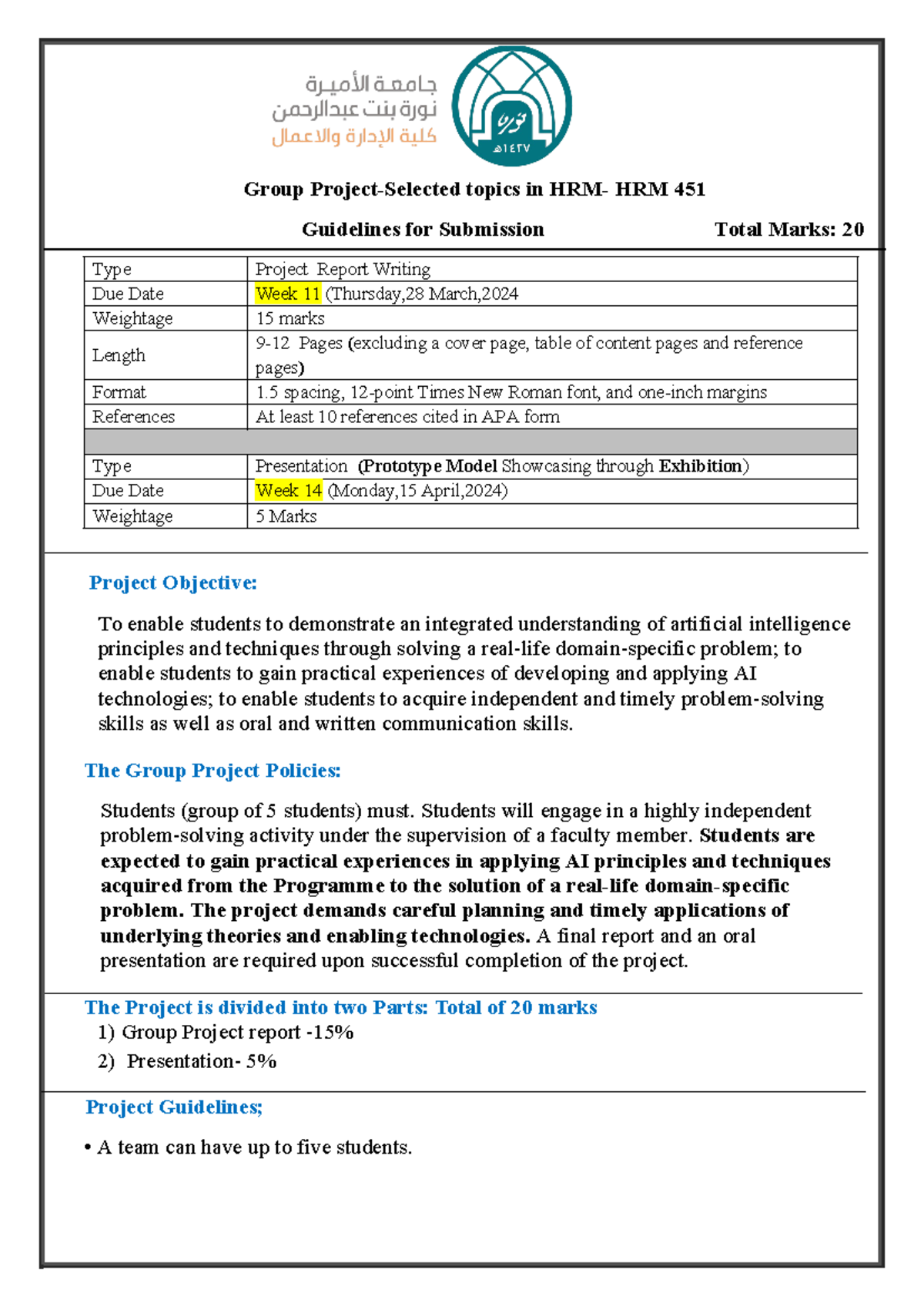 Group Project Guideliness- HRM 451 - Group Project-Selected topics in ...