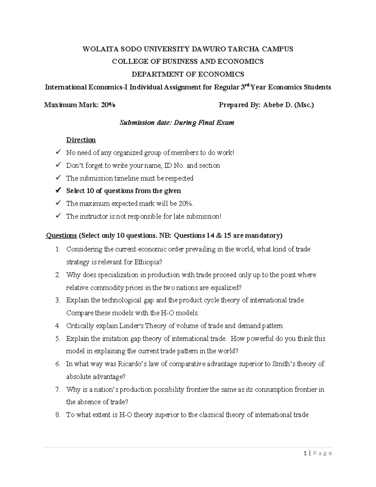 International-I Individual Assignment 2015 - WOLAITA SODO UNIVERSITY ...
