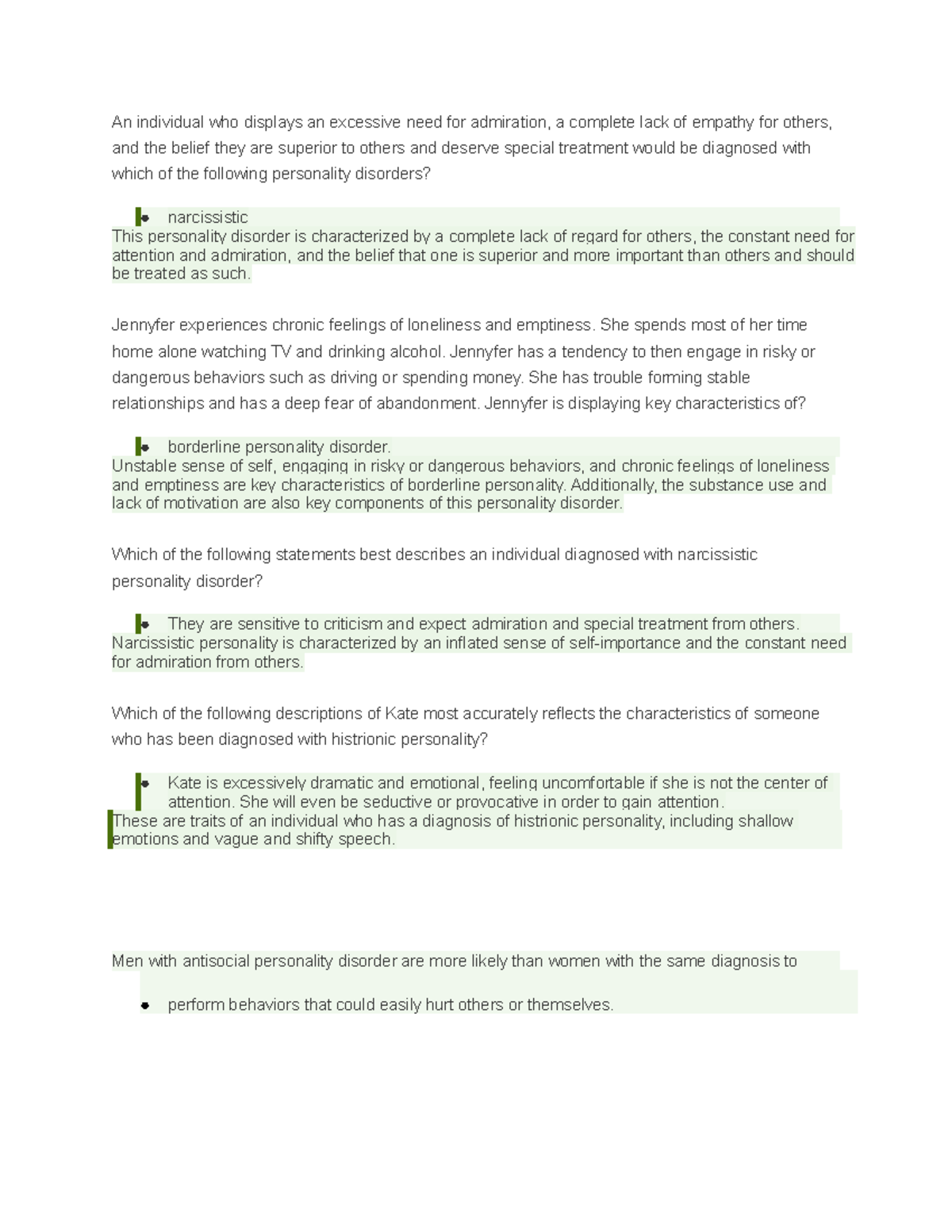 Pd self check B - Personality disorders module Study Plan notes and ...
