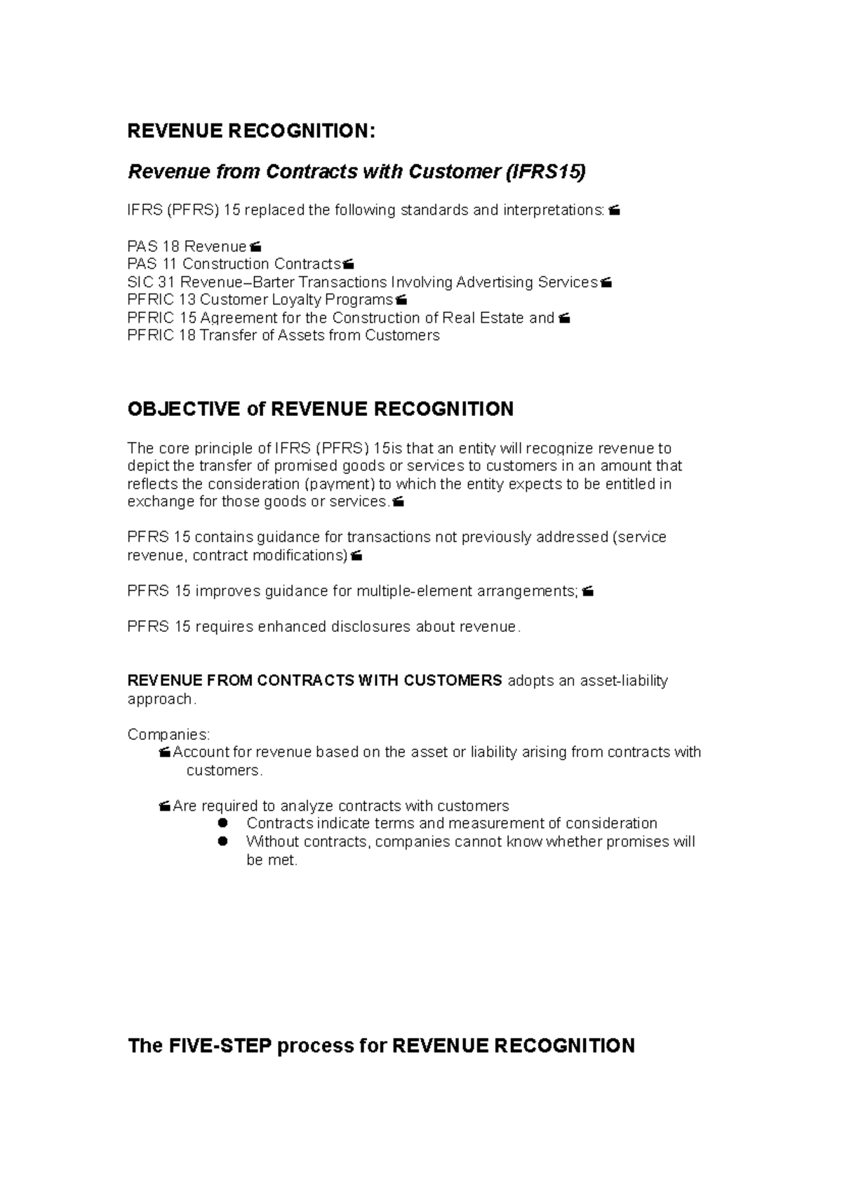 PFRS 15 Summary notes - REVENUE RECOGNITION: Revenue from Contracts ...