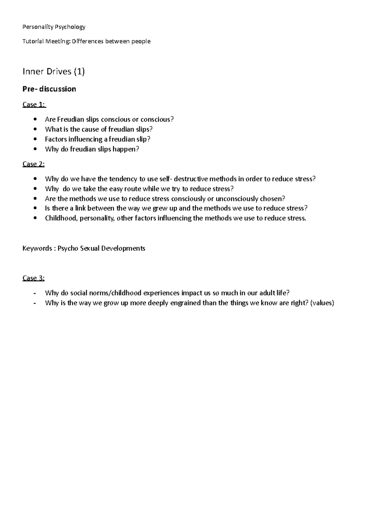 Personality Psychology PBL - Personality Psychology Tutorial Meeting ...