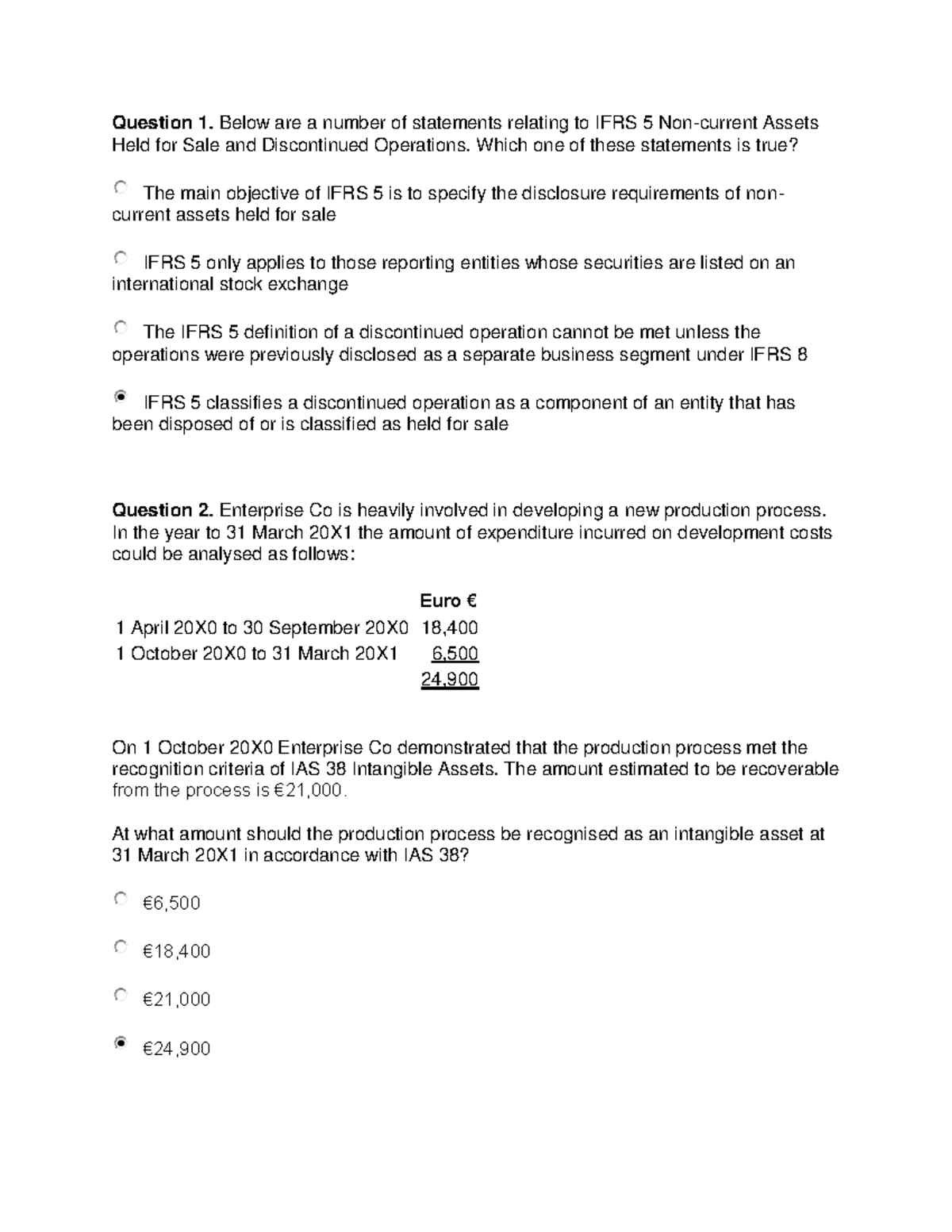 Past Exam - Acca past exam - Question 1. Held for Sale and Discontinued ...