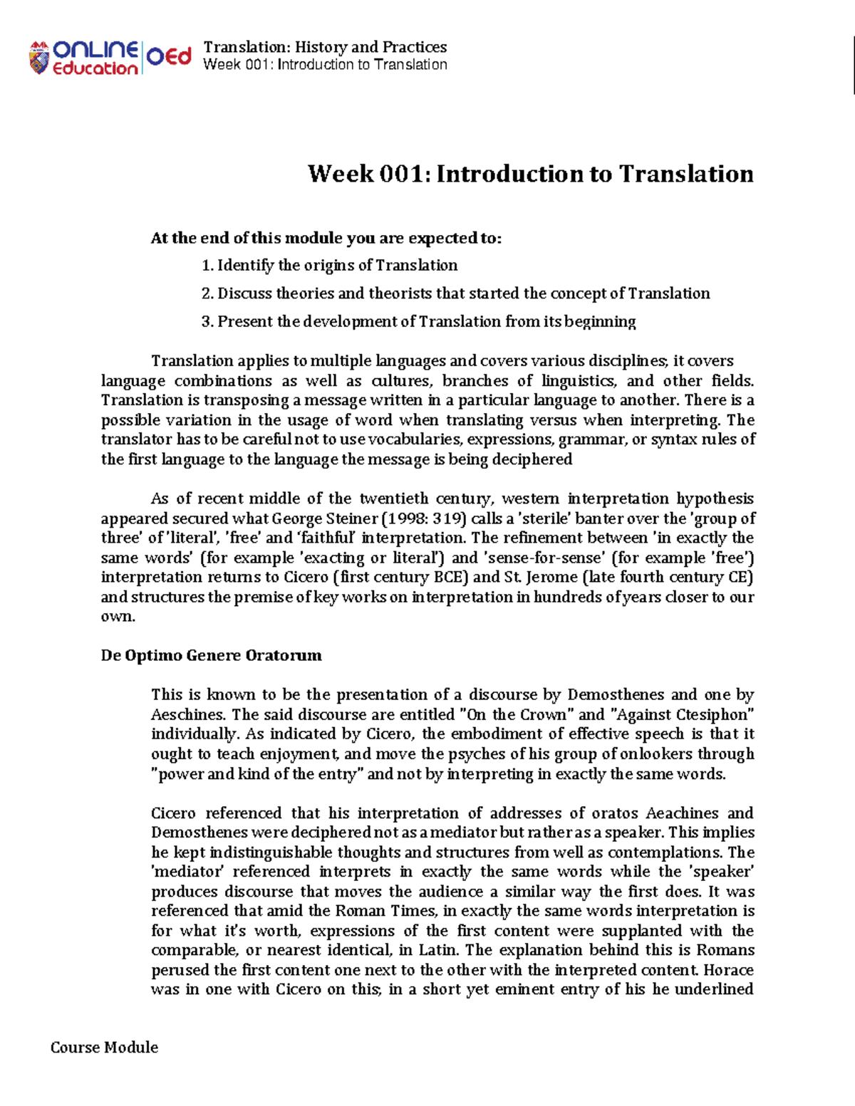 Week001 Module - Week 001: Introduction to Translation Week 001 ...