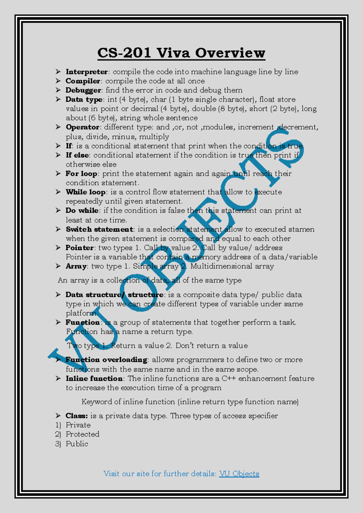 CS201 - Visit our site for further details: VU Objects CS-201 Viva Overview Interpreter: compile ...
