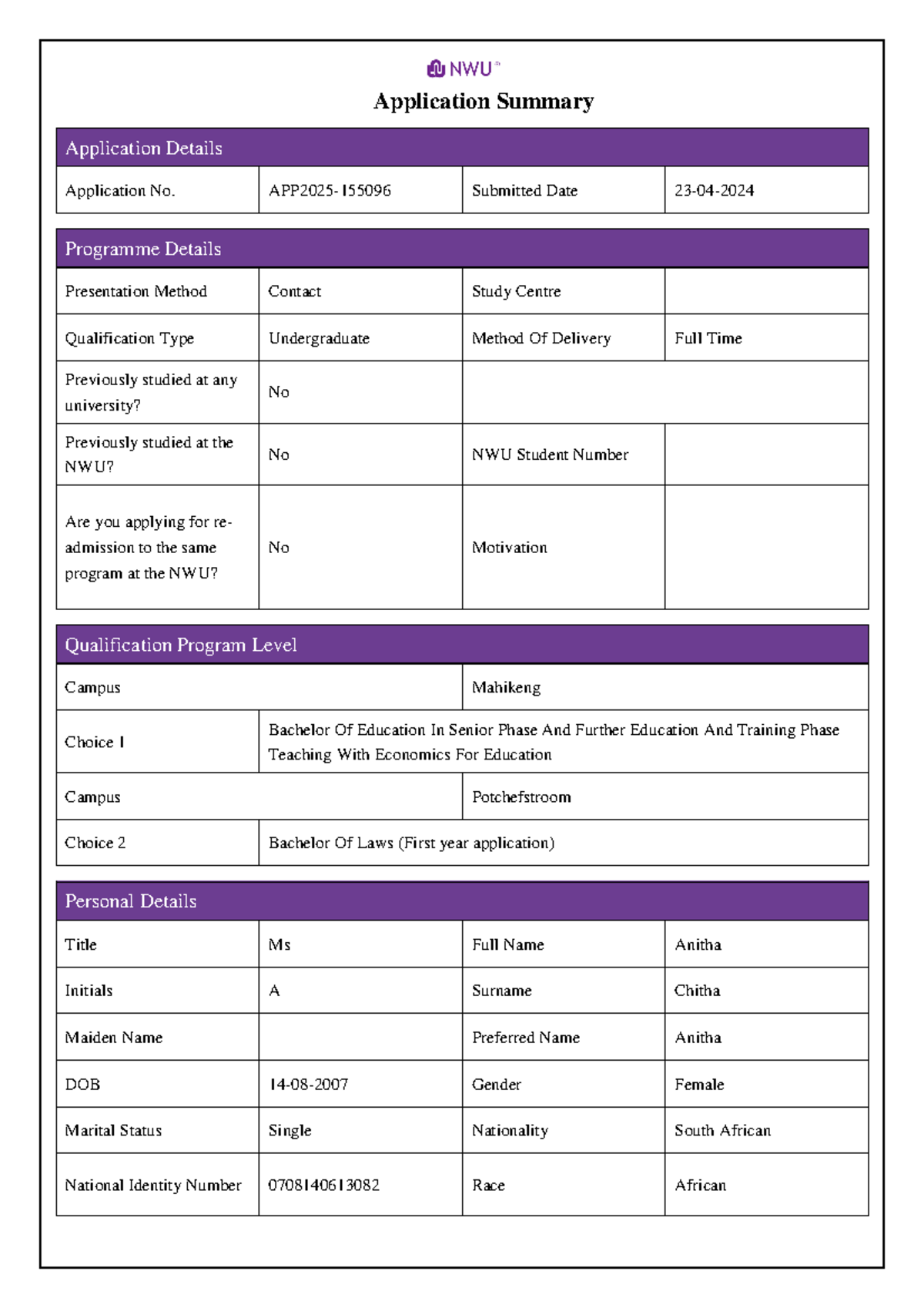 Application Summary APP2025-155096 - Application Summary Application ...