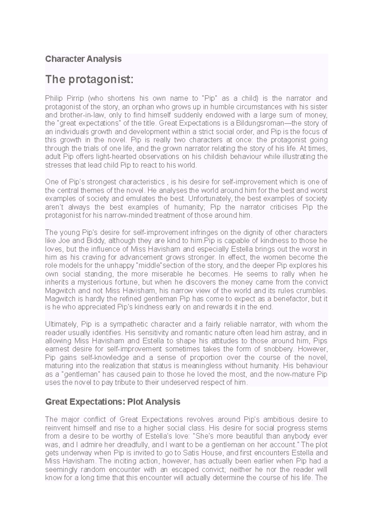 Character Analysis^J Themes^J Settings in GE - Character Analysis The ...