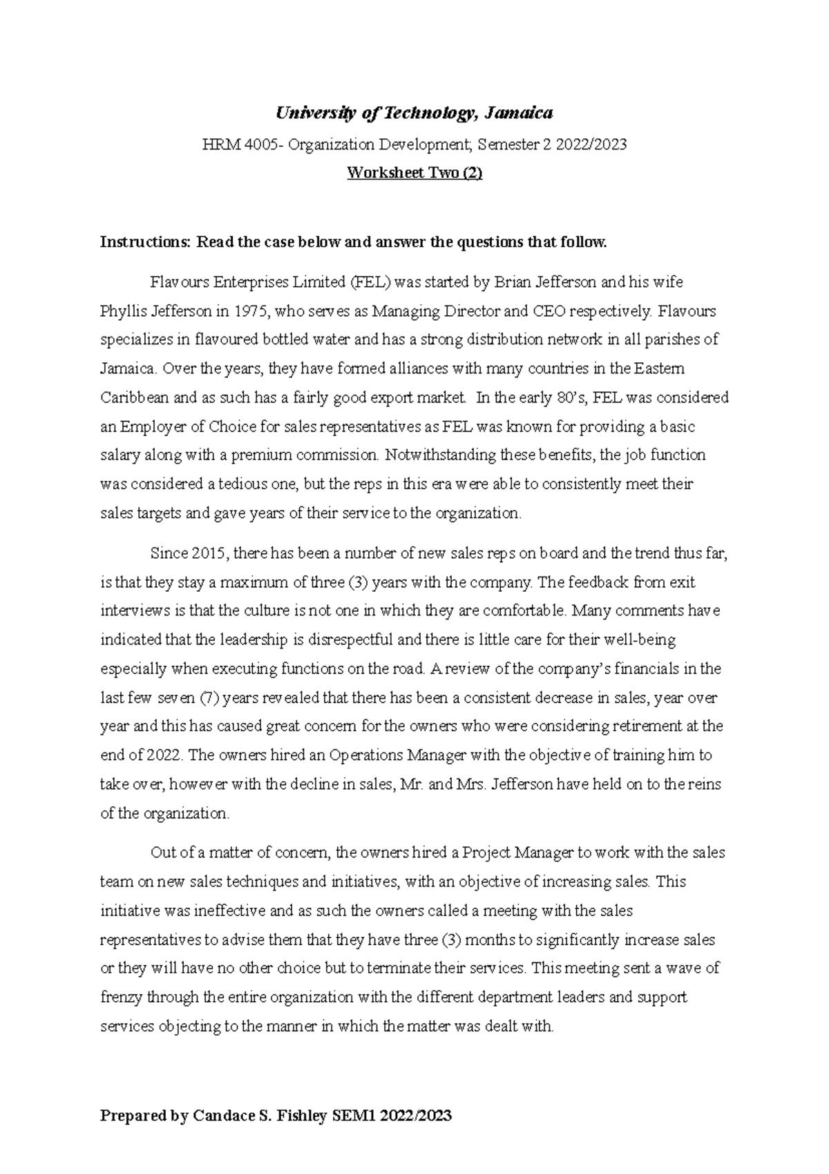 Tutorial Worksheet #2- Answers - University of Technology, Jamaica HRM ...