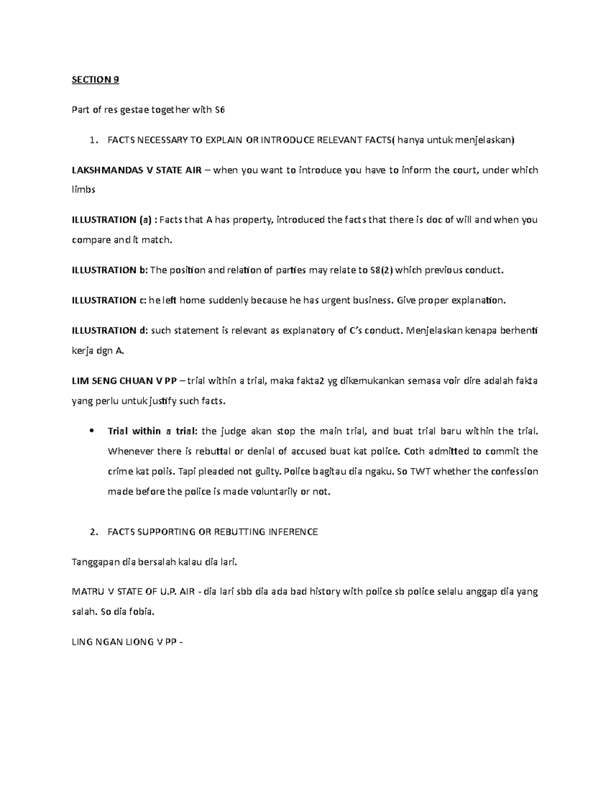 Lecture Section 9 - SECTION 9 Part of res gestae together with S FACTS ...