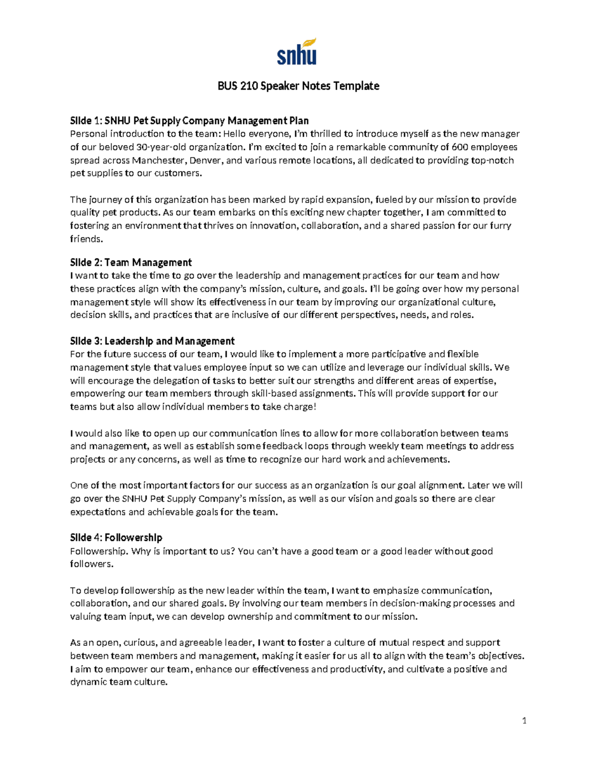 BUS 210 Speaker Notes - BUS 210 Speaker Notes Template Slide 1: SNHU ...