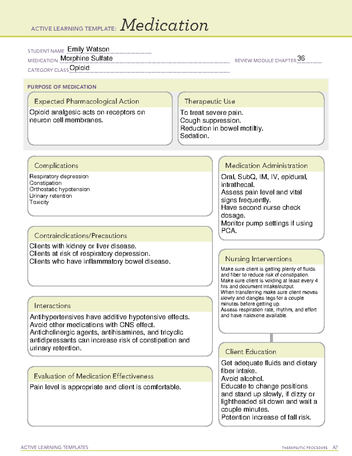 ALT Morphine - Pharmacology ATI ATL - ACTIVE LEARNING TEMPLATES ...