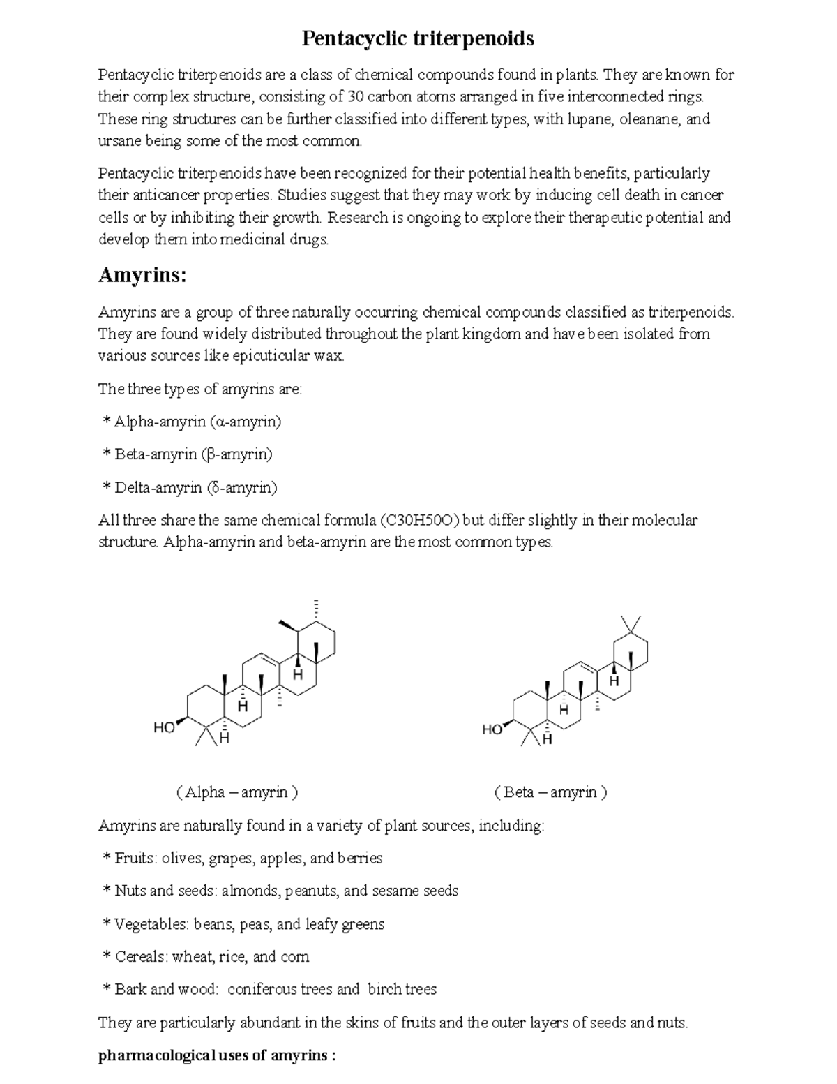 Pentacyclic tri terpenoid compounds and its pharmacological application ...