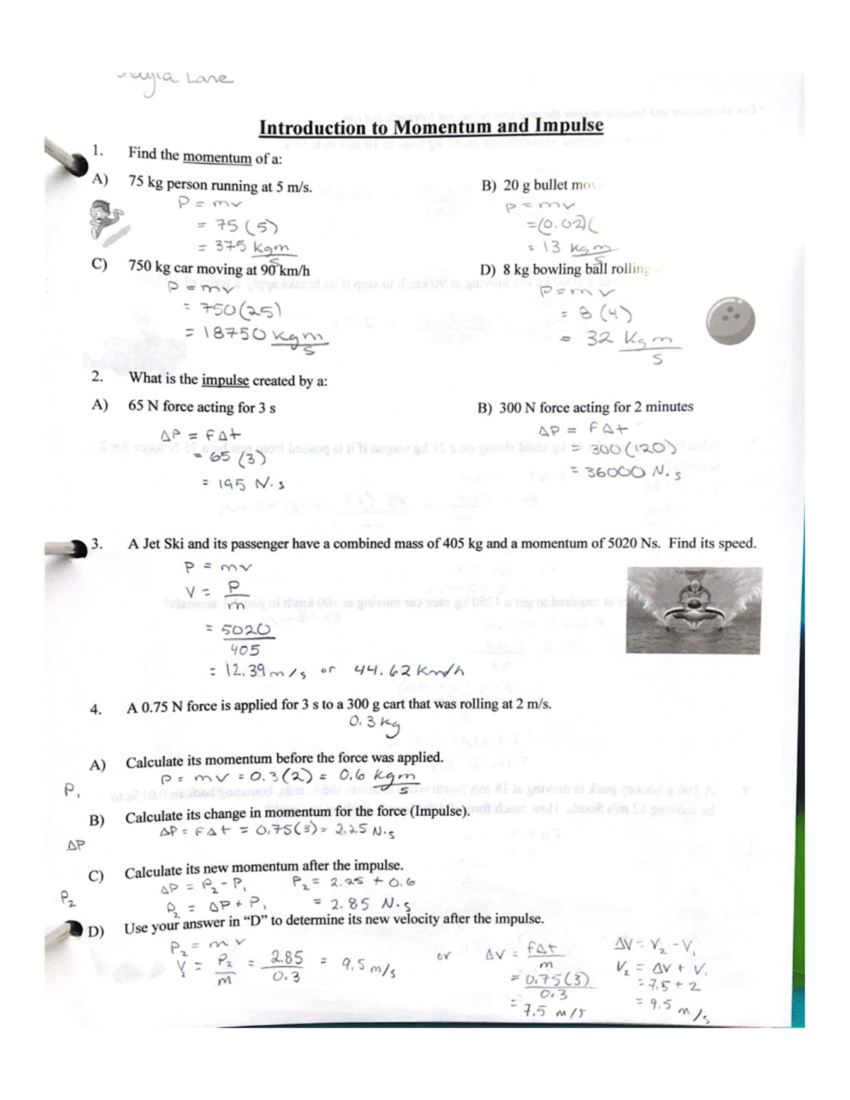 Introduction to Momentum and Impulse - Find the momentum of a: A) 75 kg ...