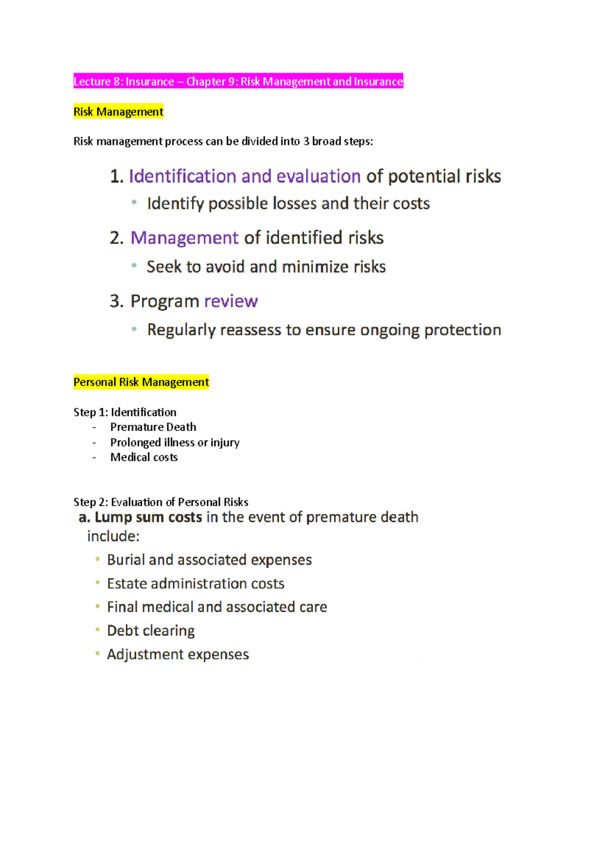 Lecture 8 Notes - Insurance - Lecture 8: Insurance – Chapter 9: Risk ...