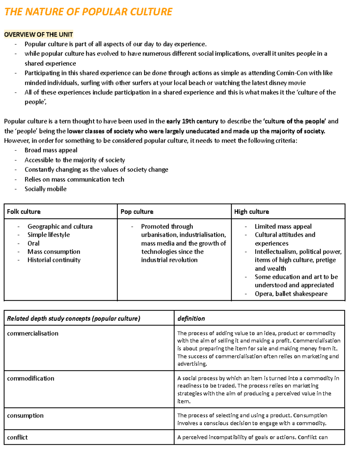 Popular Culture - while popular culture has evolved to have numerous ...