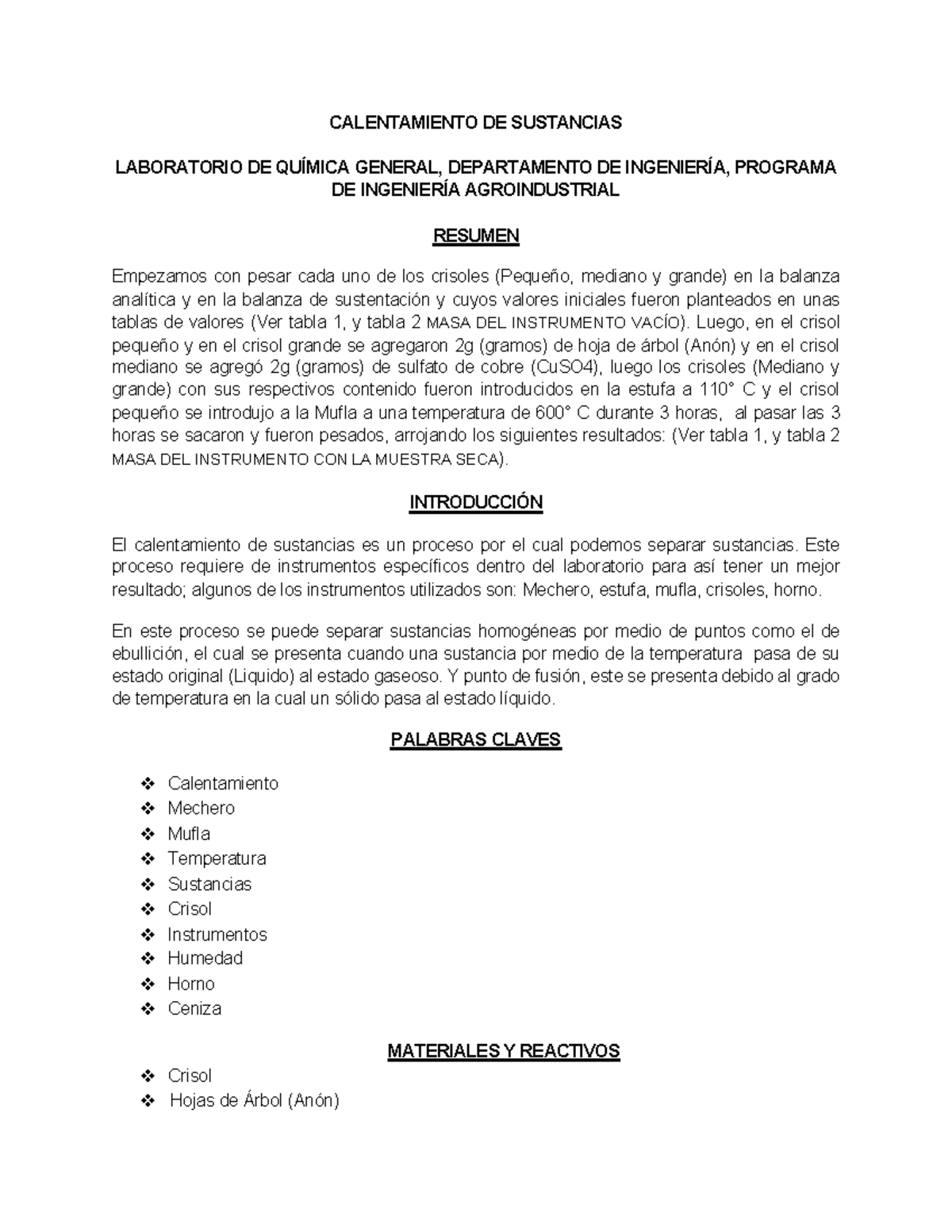 Calentamiento DE Sustancia - &$/(17$0,(172 '( 6867$1&,$6 - Studocu