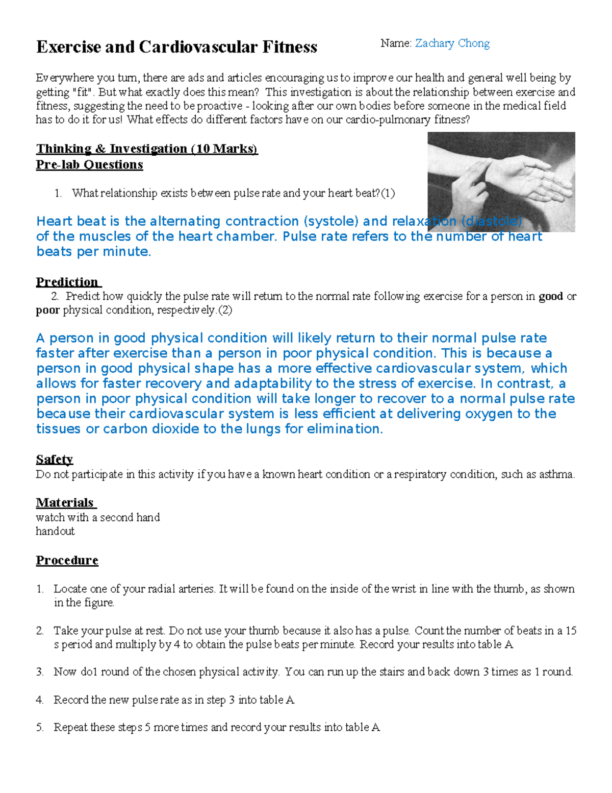 Unit 3-Exercise and Cardio Lab revised 2023 - Exercise and ...