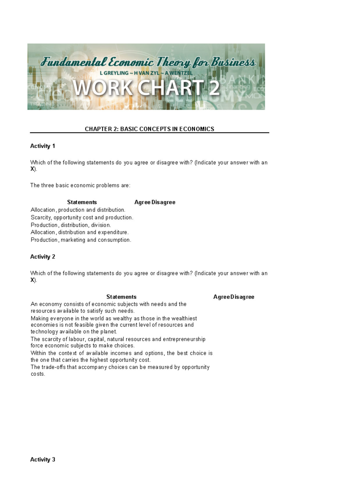 Work Chart 2 - activity for chapter 2 - CHAPTER 2: BASIC CONCEPTS IN ECONOMICS Activity 1 Which ...