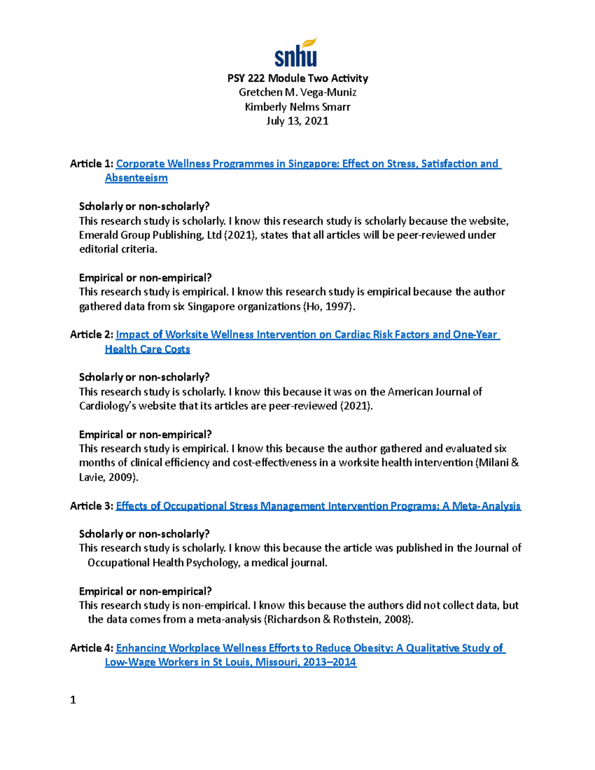 PSY222 Module Two Activity - PSY 222 Module Two Activity Gretchen M ...