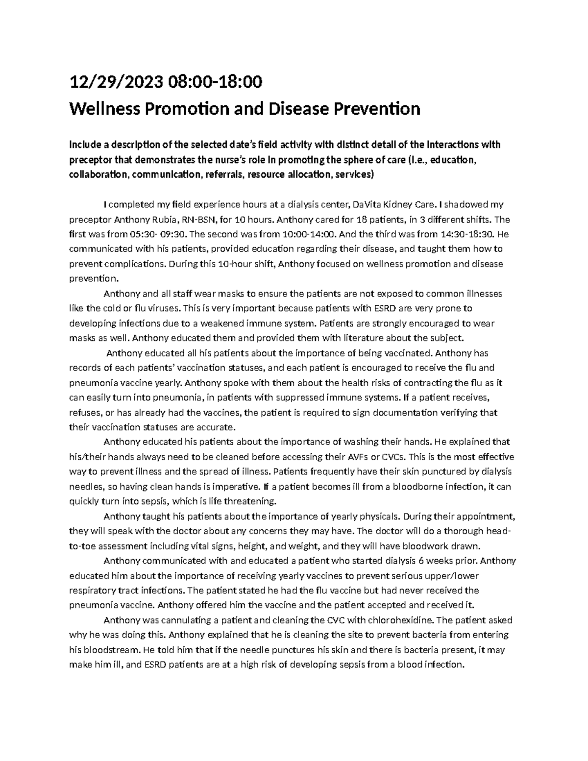 Day 4 - 12.29.23 - 0800-1800 - W&P - 12/29/2023 08:00-18: Wellness ...