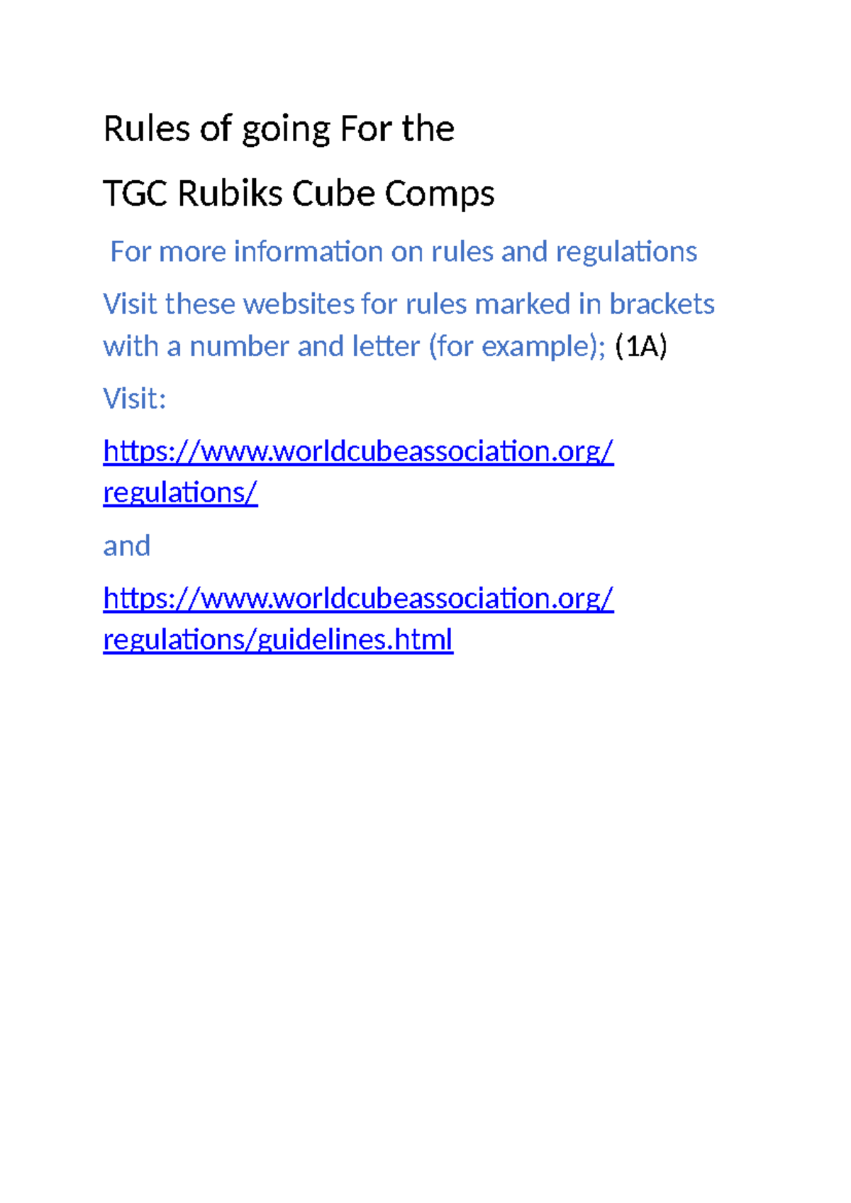 Rules and regulations Rubix - Rules of going For the TGC Rubiks Cube ...