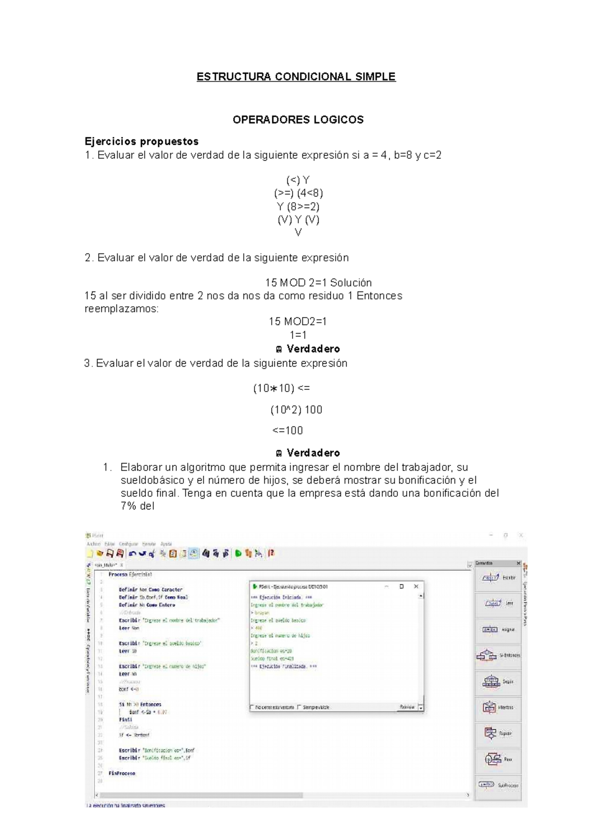 tarea academica de la pc1 - ESTRUCTURA CONDICIONAL SIMPLE OPERADORES LOGICOS Ejercicios ...