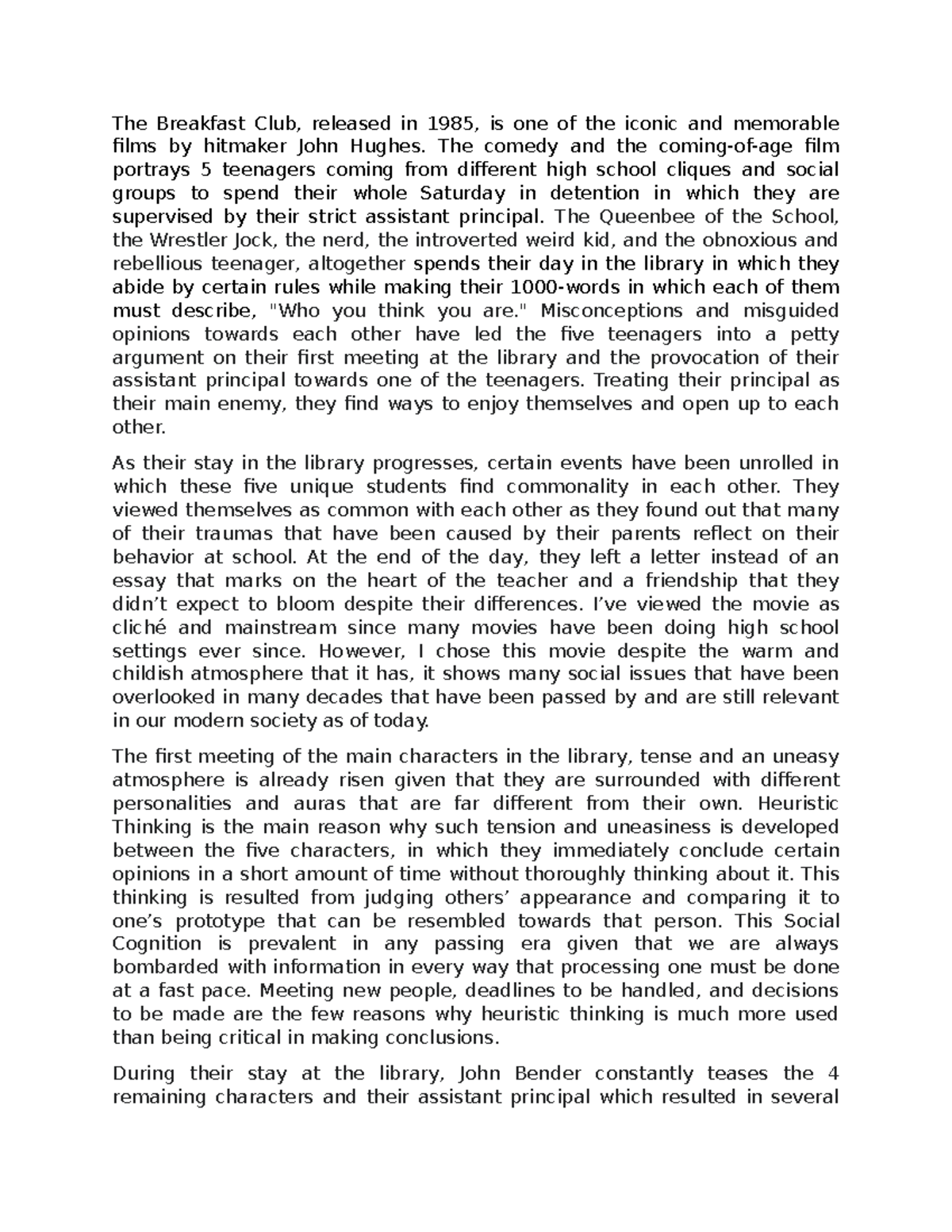 Movie Analysis using Social Psychology - The Breakfast Club, released ...