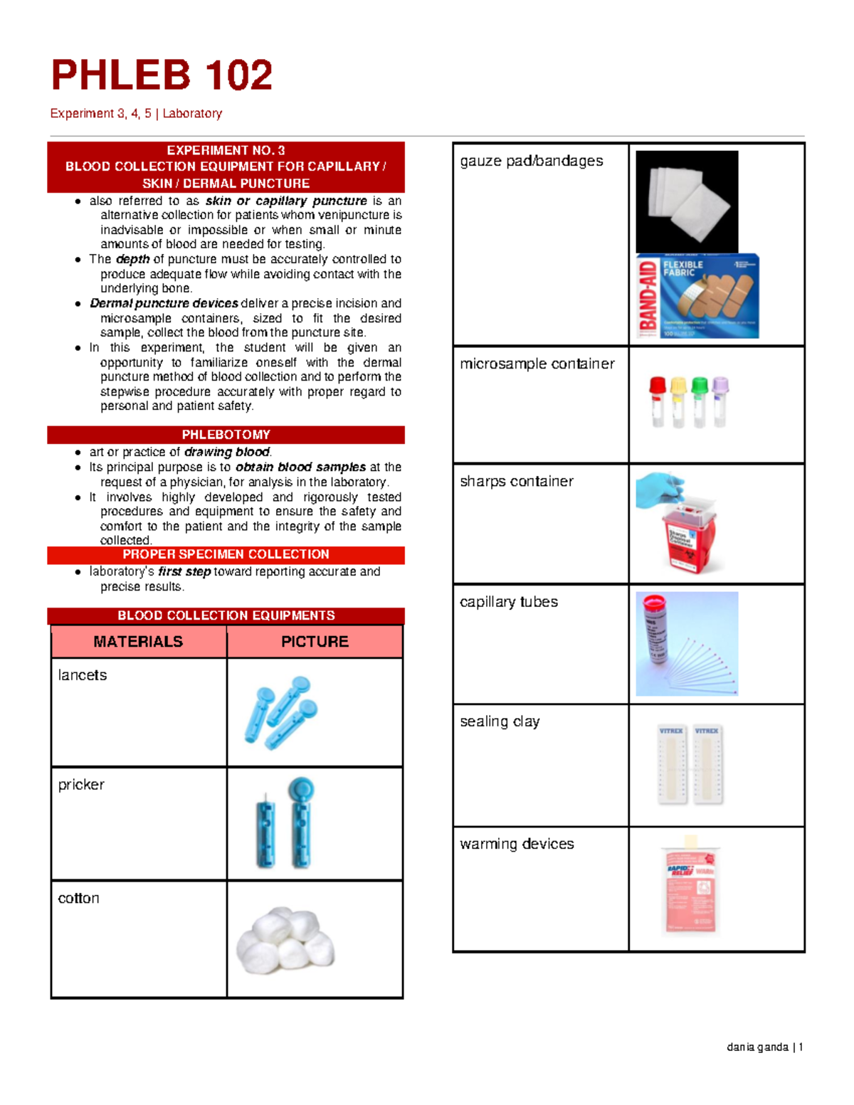 3, 4, 5. Dermal Puncture - PHLEB 102 Experiment 3, 4, 5 | Laboratory ...