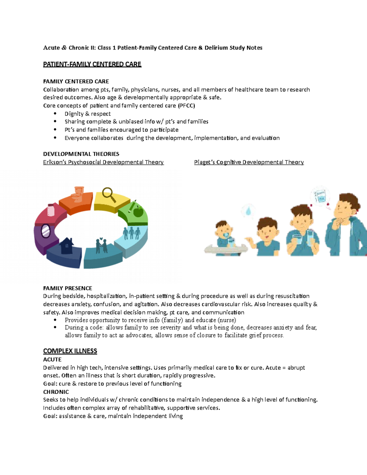 Class 1 Patient-Family Centered Care & Delirium Study Notes - Acute ...