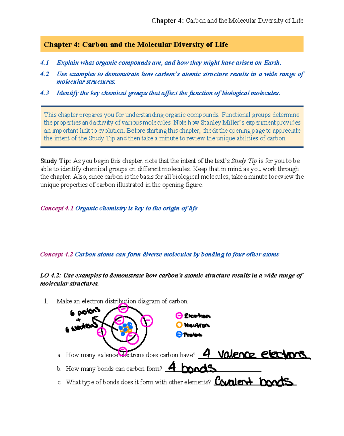Active+Reading+Notes 04+Short - Chapter 4: Carbon and the Molecular ...