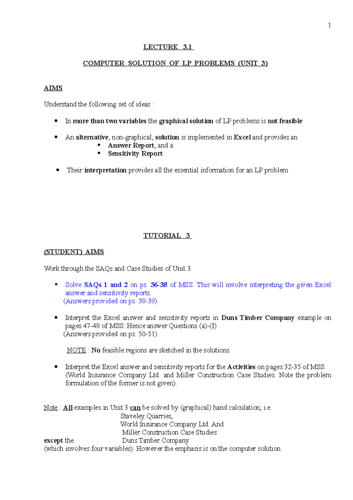 Aims3 1 - week 4 - 1 LECTURE 3 COMPUTER SOLUTION OF LP PROBLEMS (UNIT 3 ...